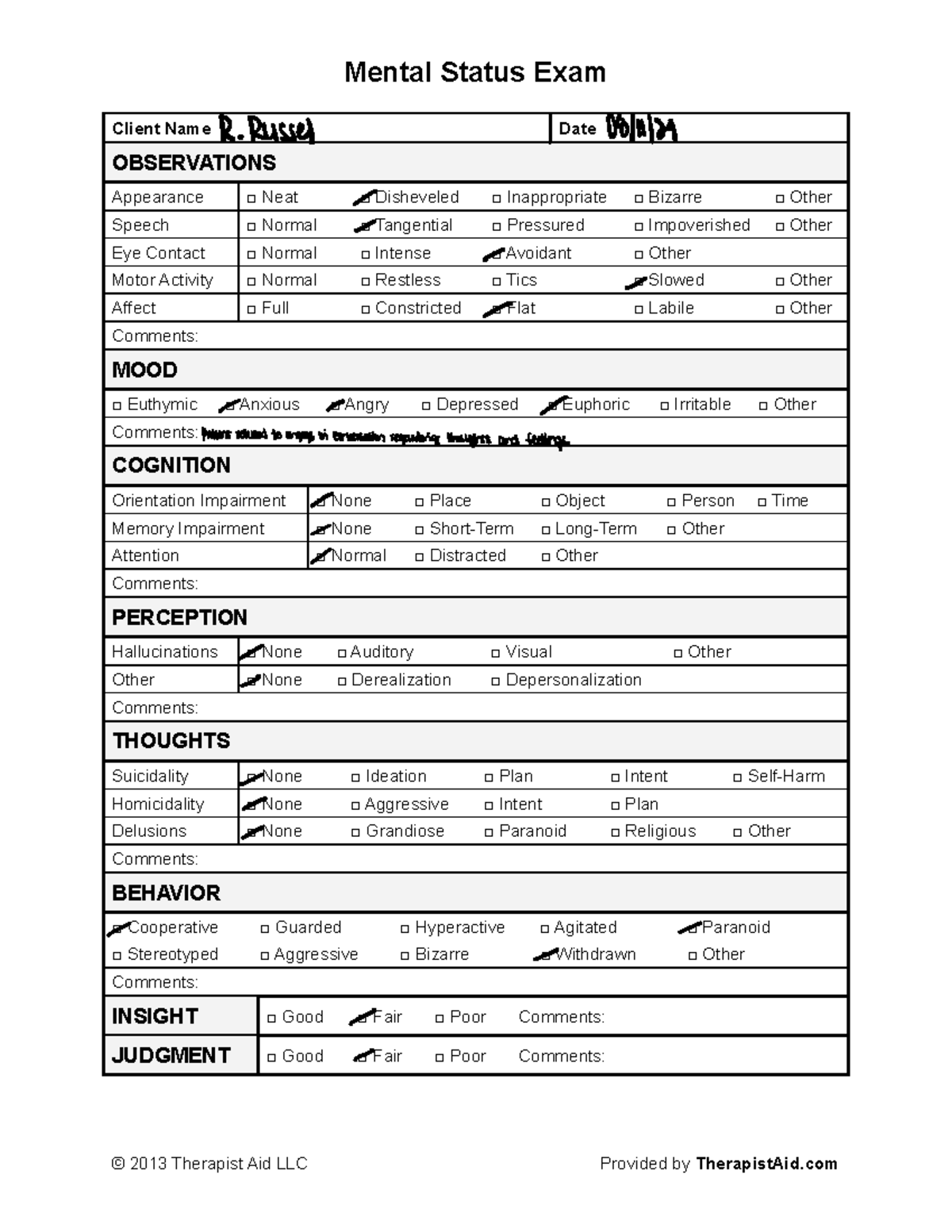 Mental Status Exam Template - Essential Observations & Notes - Studocu
