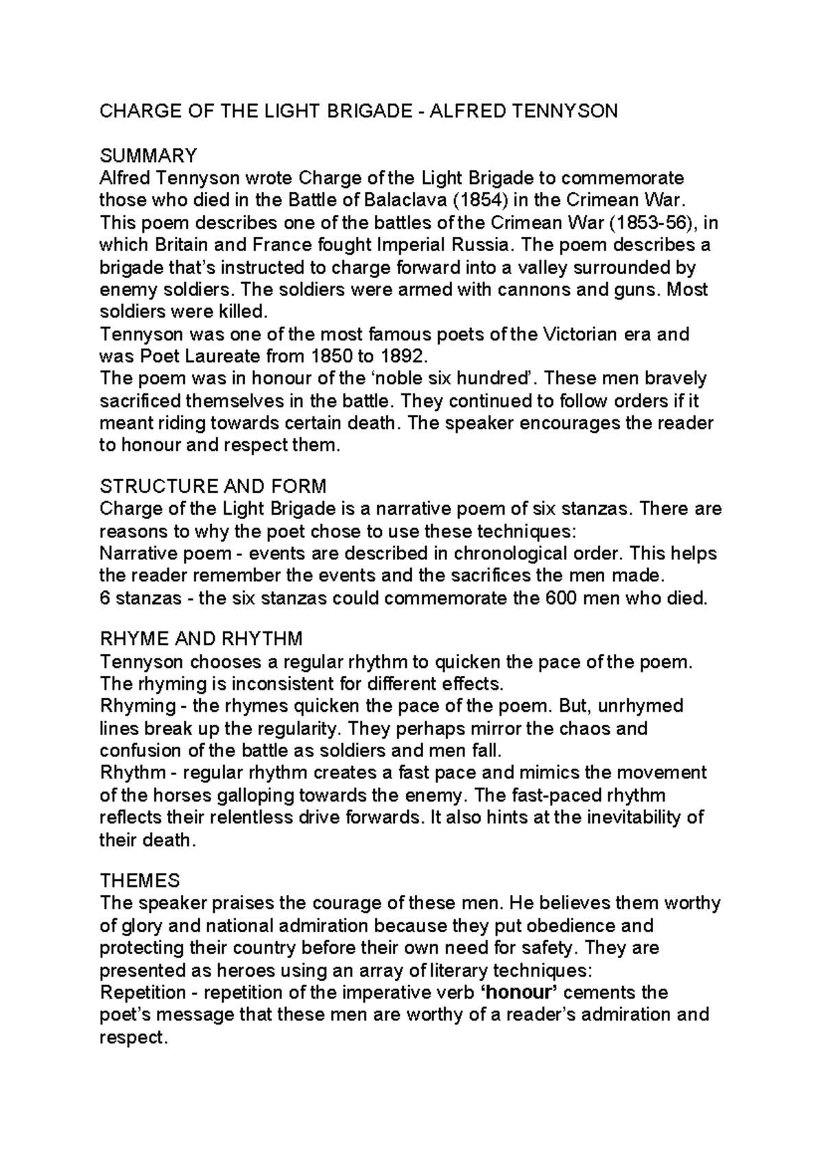 Charge OF THE Light Brigade - CHARGE OF THE LIGHT BRIGADE - ALFRED ...