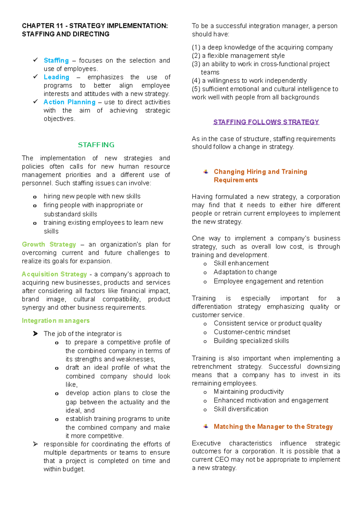 Cbmec 2 (Chapter 11 Strategy Implementation and Staffing Review) - Studocu