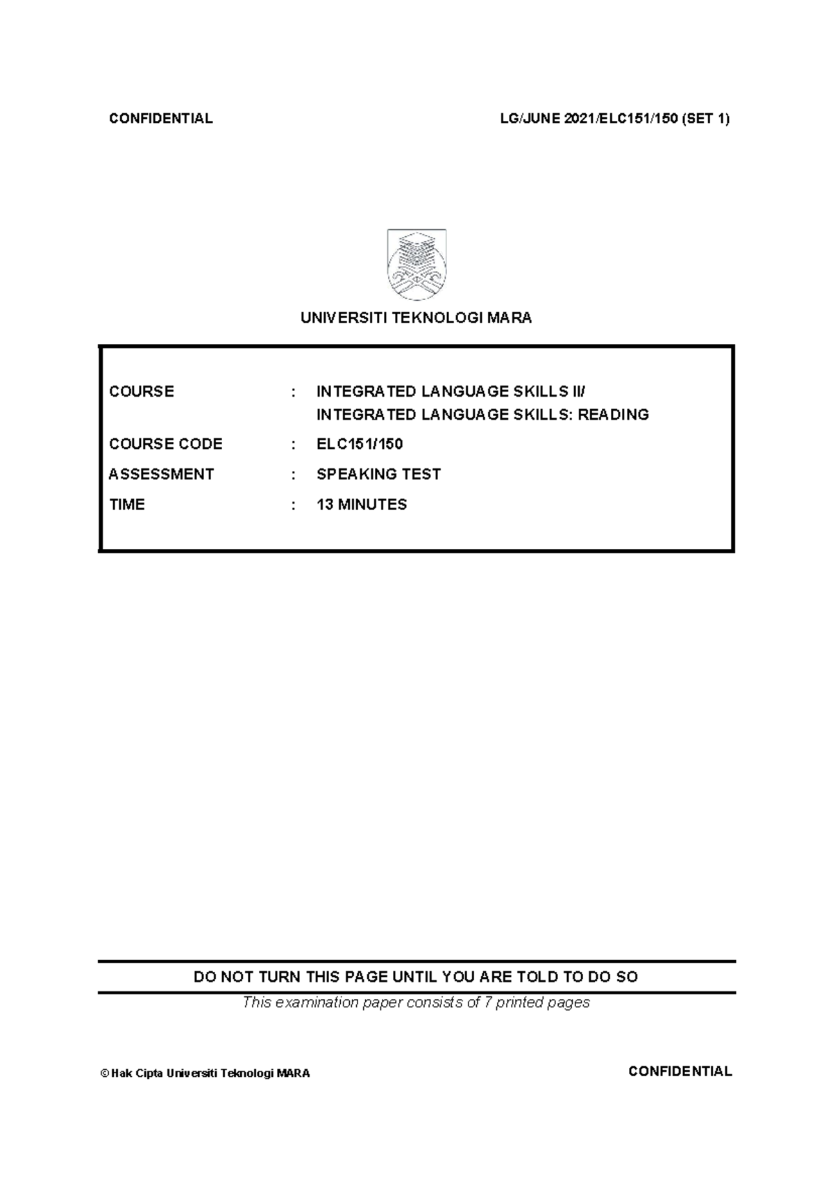 ELC151 Speaking Test SET 1 - Discussion Scenarios & Guidelines - Studocu