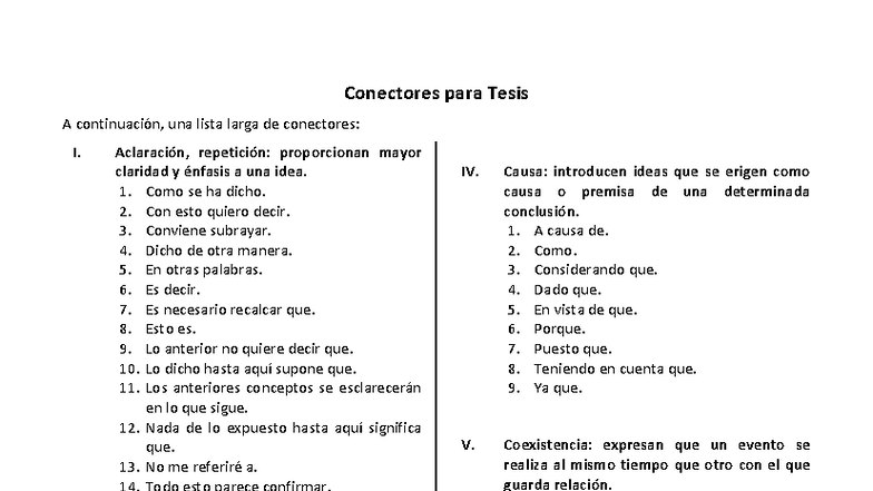 Conectores Útiles para Tesis: Guía Completa - Studocu