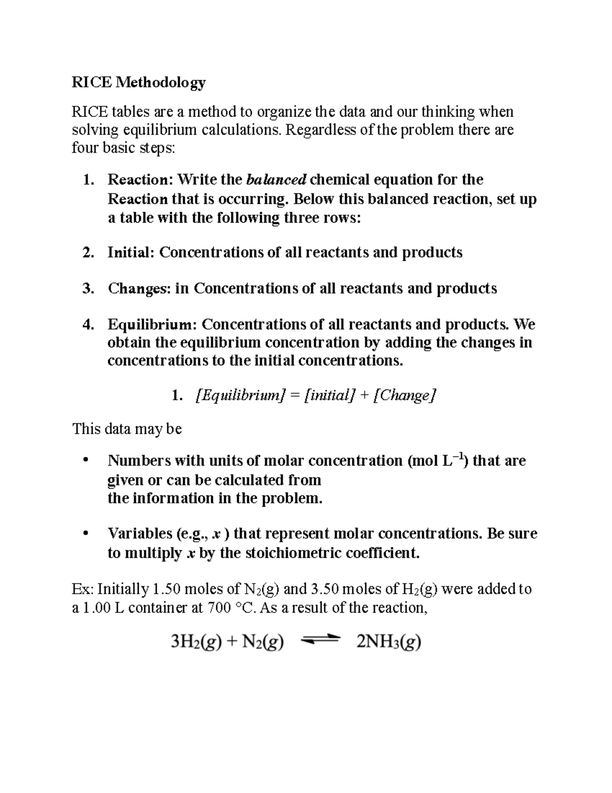 ICE Tables for Equilibrium Calculations - General Chem Lecture Notes ...