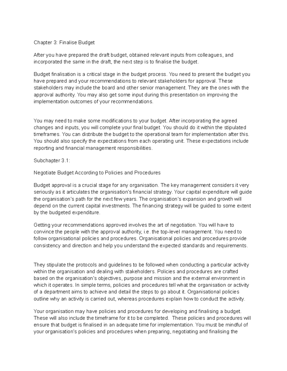 Chapter 3: Finalising the Budget - Key Steps and Strategies (Pact ...