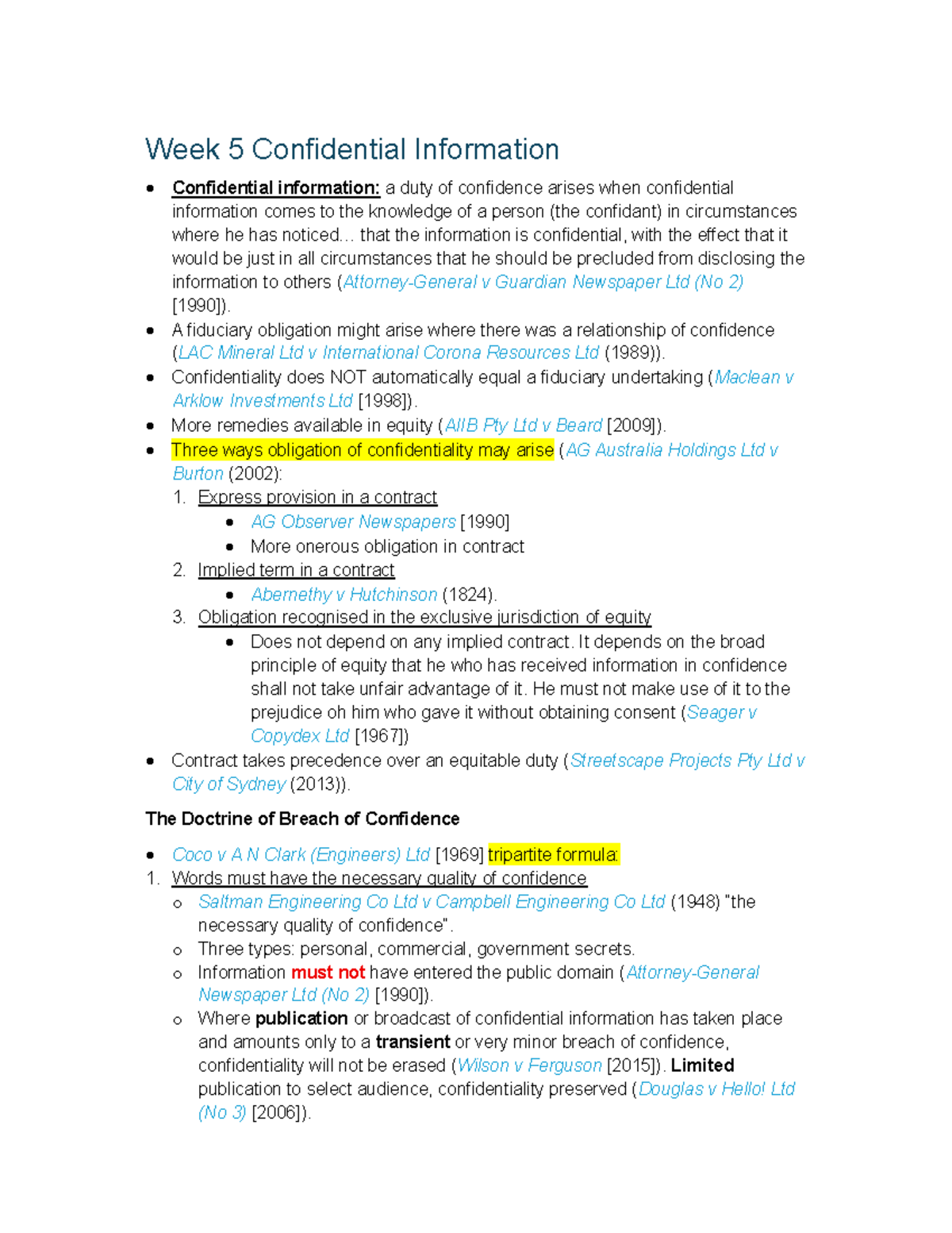 Week 5 Summary: Understanding Confidential Information and Its Legal ...