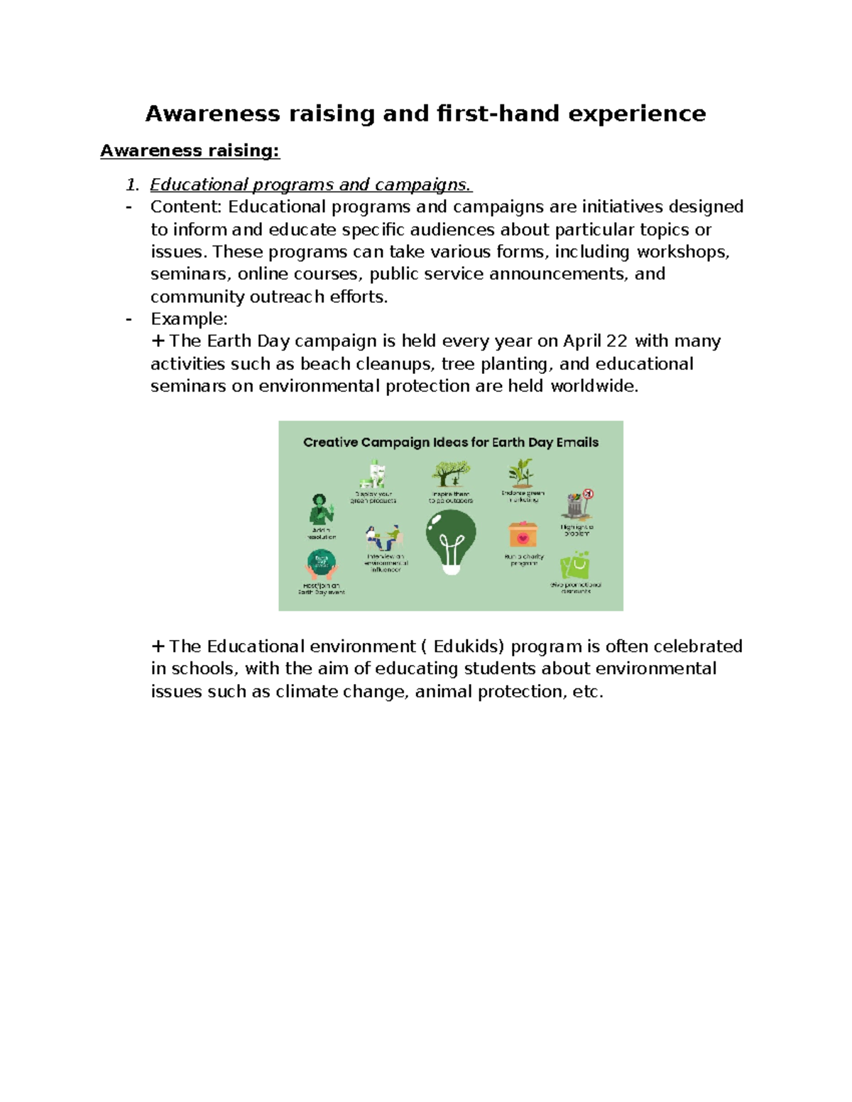 Awareness raising and first-hand experience - Awareness raising and ...