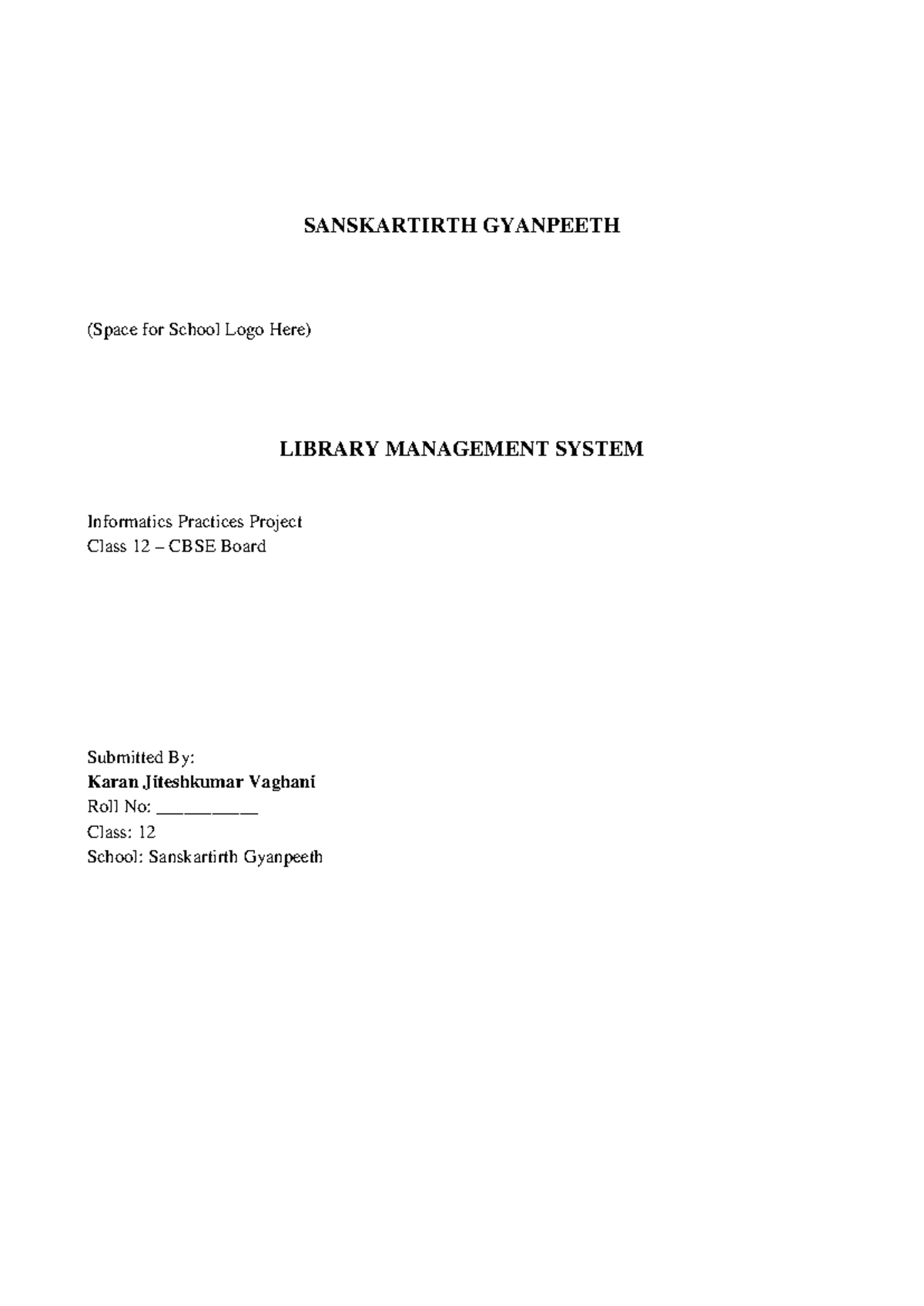 Library Management System Project (Class 12 CBSE) by Karan Vaghani ...