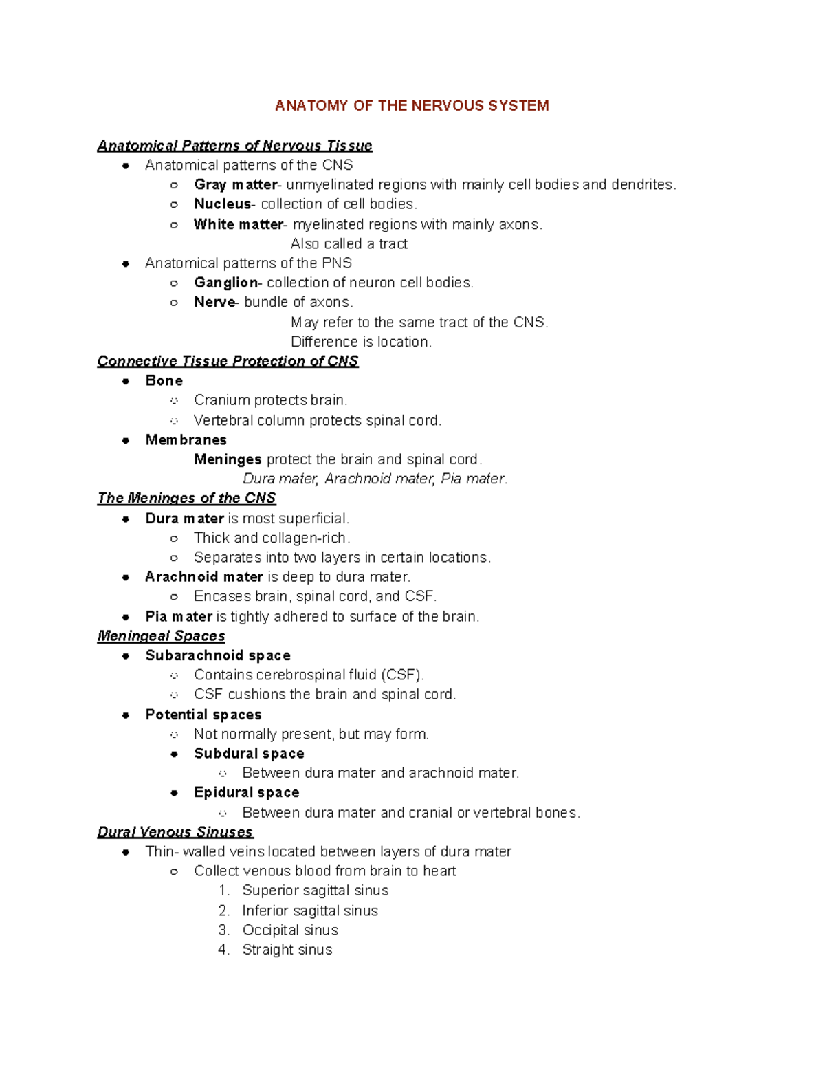 ANATOMY OF THE NERVOUS SYSTEM: Key Concepts and Structures - Studocu
