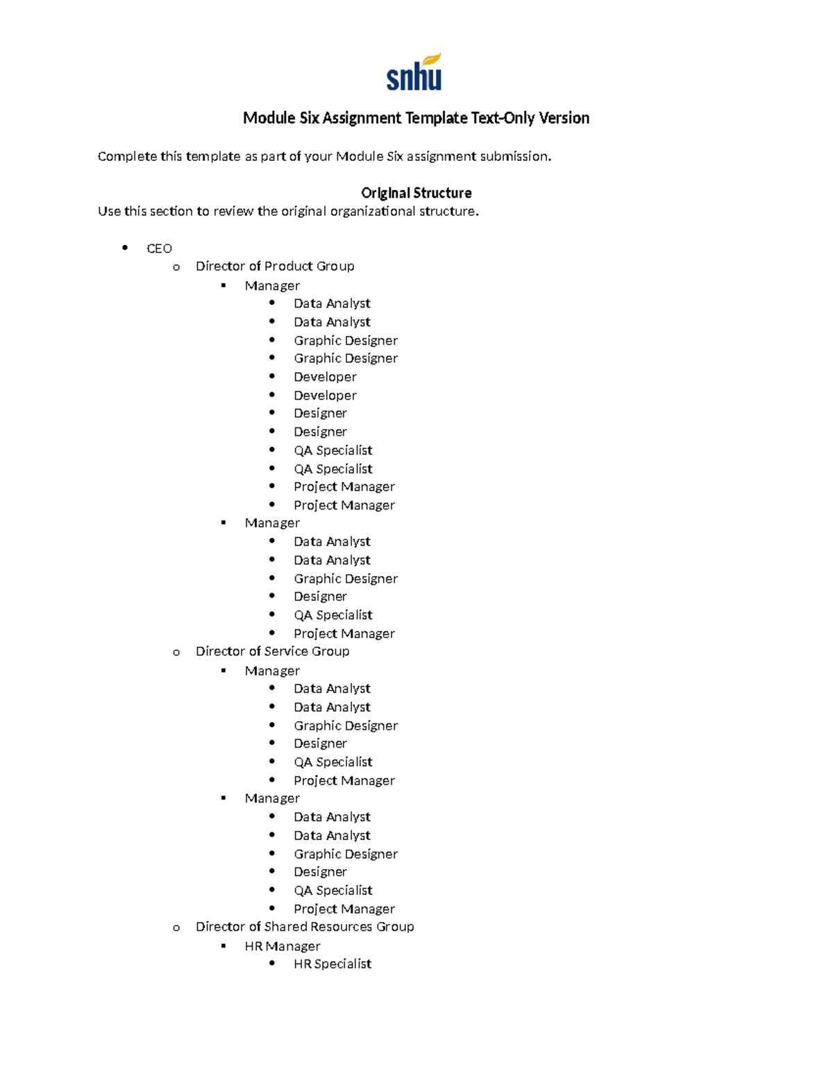 Organizational Structure Guide for Module Six BUS-210 Assignment - Studocu