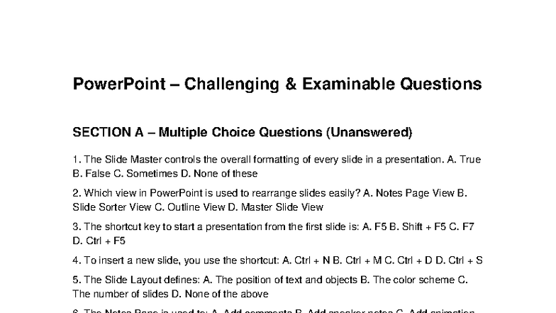 PowerPoint Challenging Exam Pack-1: MCQ Review Guide - Studocu