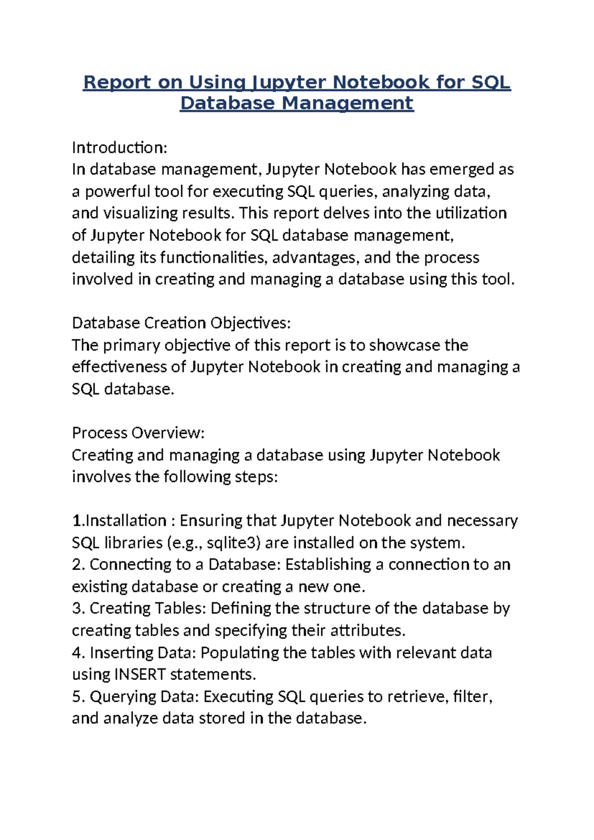 Ppt report - Report on Using Jupyter Notebook for SQL Database ...