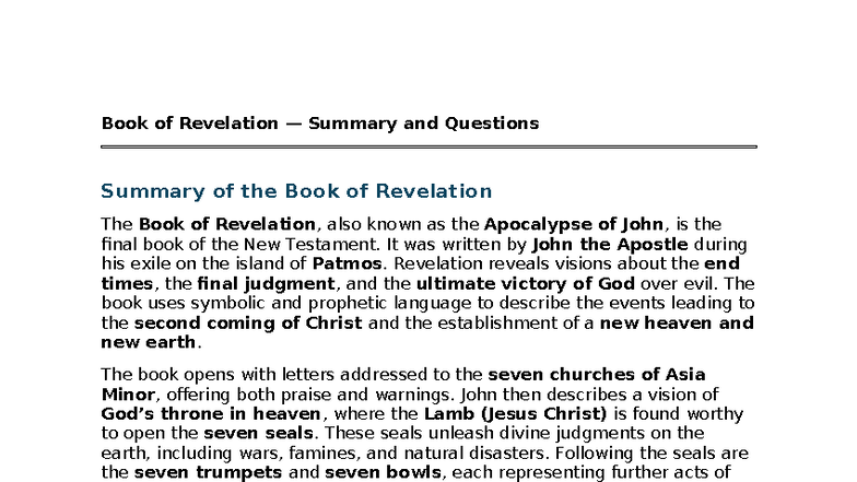 Revelation Summary & Key Themes: A Study Guide - Studocu