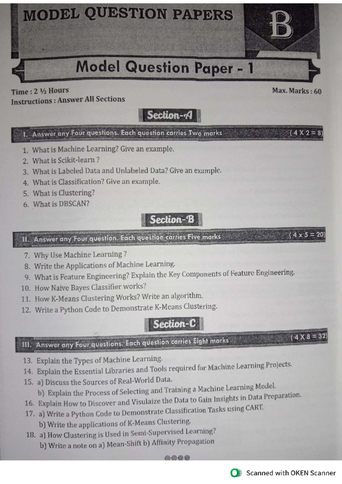 BML 101: Model Question Papers on Machine Learning Concepts and ...