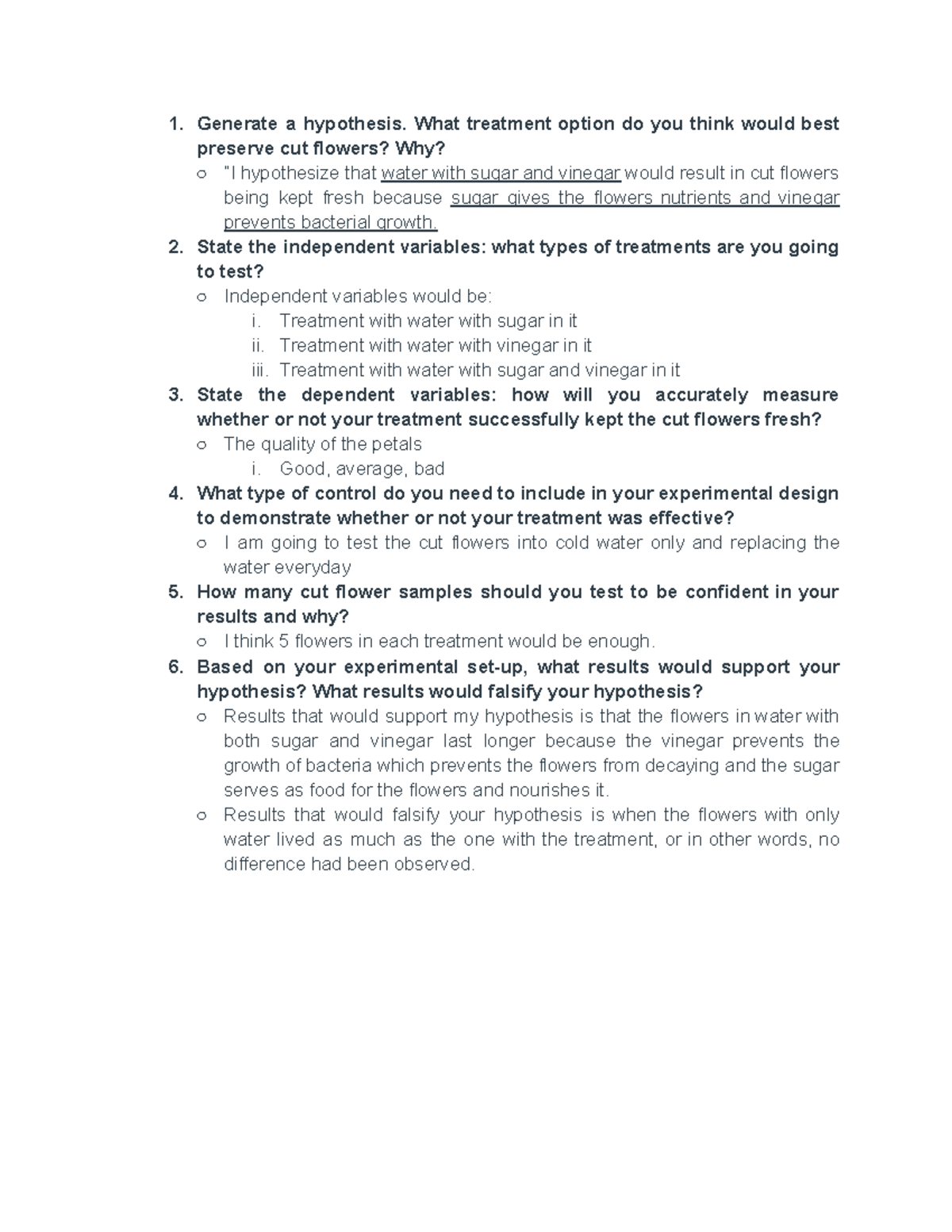 ESB Scientific Method: Preserving Cut Flowers Experiment Design - Studocu