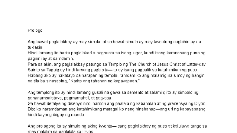 Prologo: Ang Simula ng Aking Paglalakbay sa Templo - Studocu