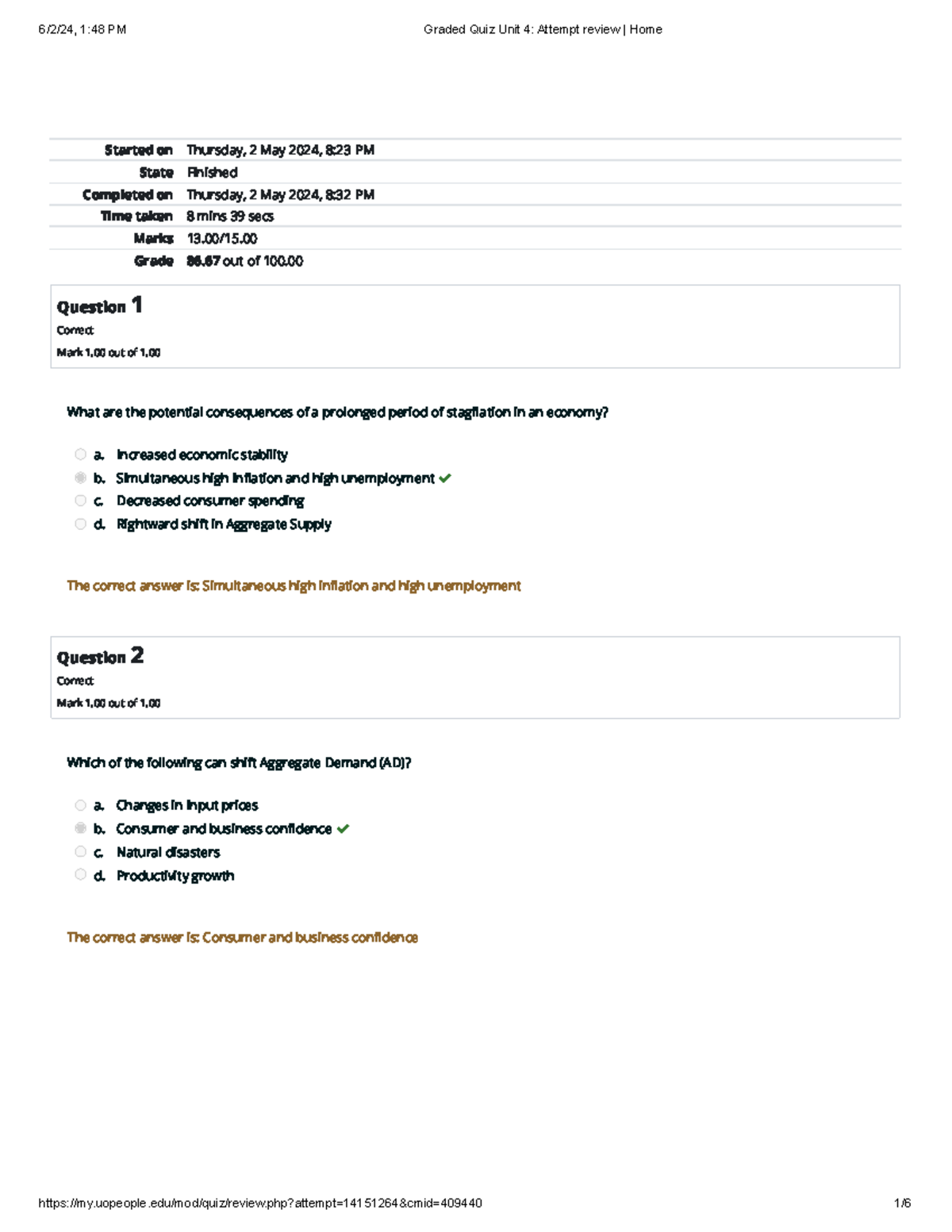 Graded Quiz Unit 4 - BUS 1104-01 Macroeconomics Insights - AY2024-T4 - Studocu