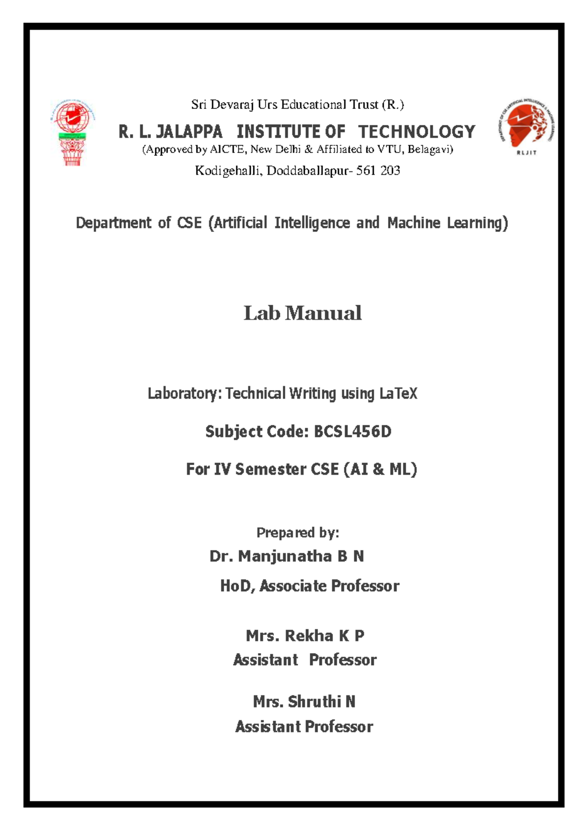 BCSL456D Lab Manual: Technical Writing with LaTeX for AI & ML - Studocu