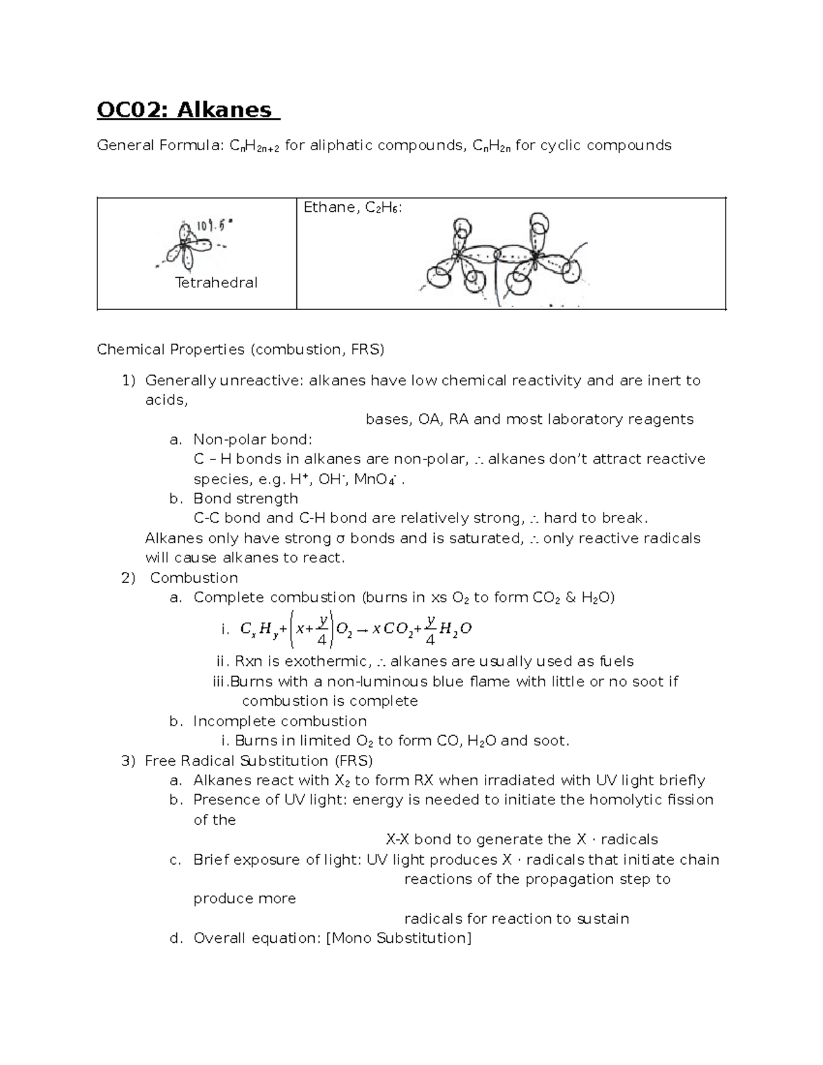 OC02: Alkanes - General Formula, Properties, and Reactions - Studocu