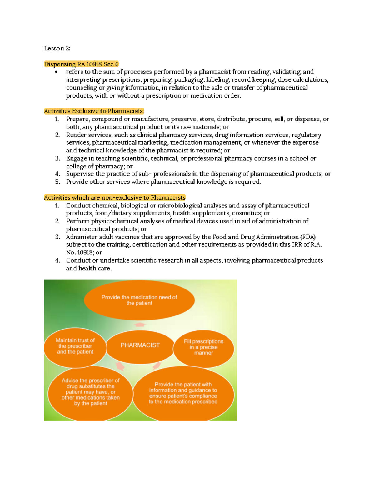 Dispensing 1 Lec: Lesson 2 - Pharmacist Responsibilities and Standards ...