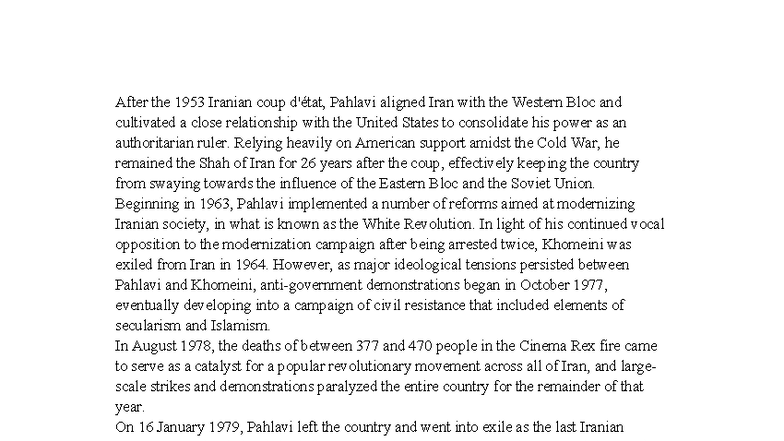Iranian Revolution: From Pahlavi's Rule to Khomeini's Leadership - Studocu