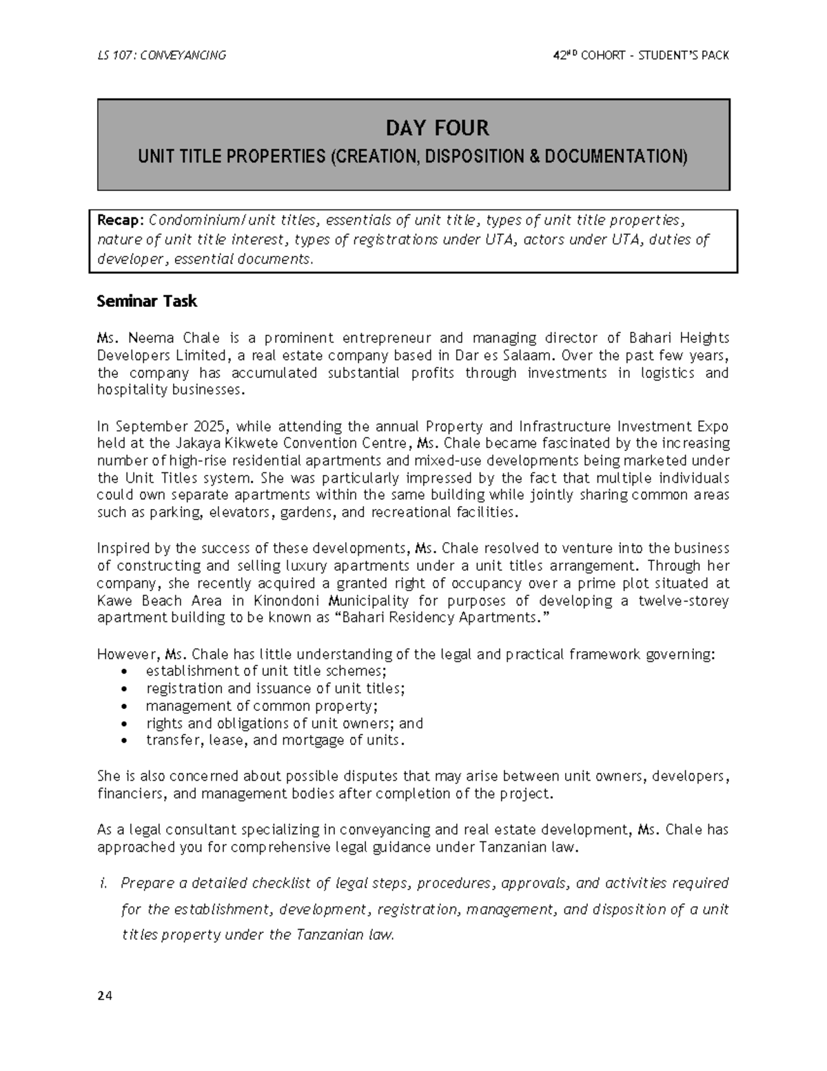 42ND COHORT LS 107: Conveyancing Day Four - Unit Title Properties Guide ...