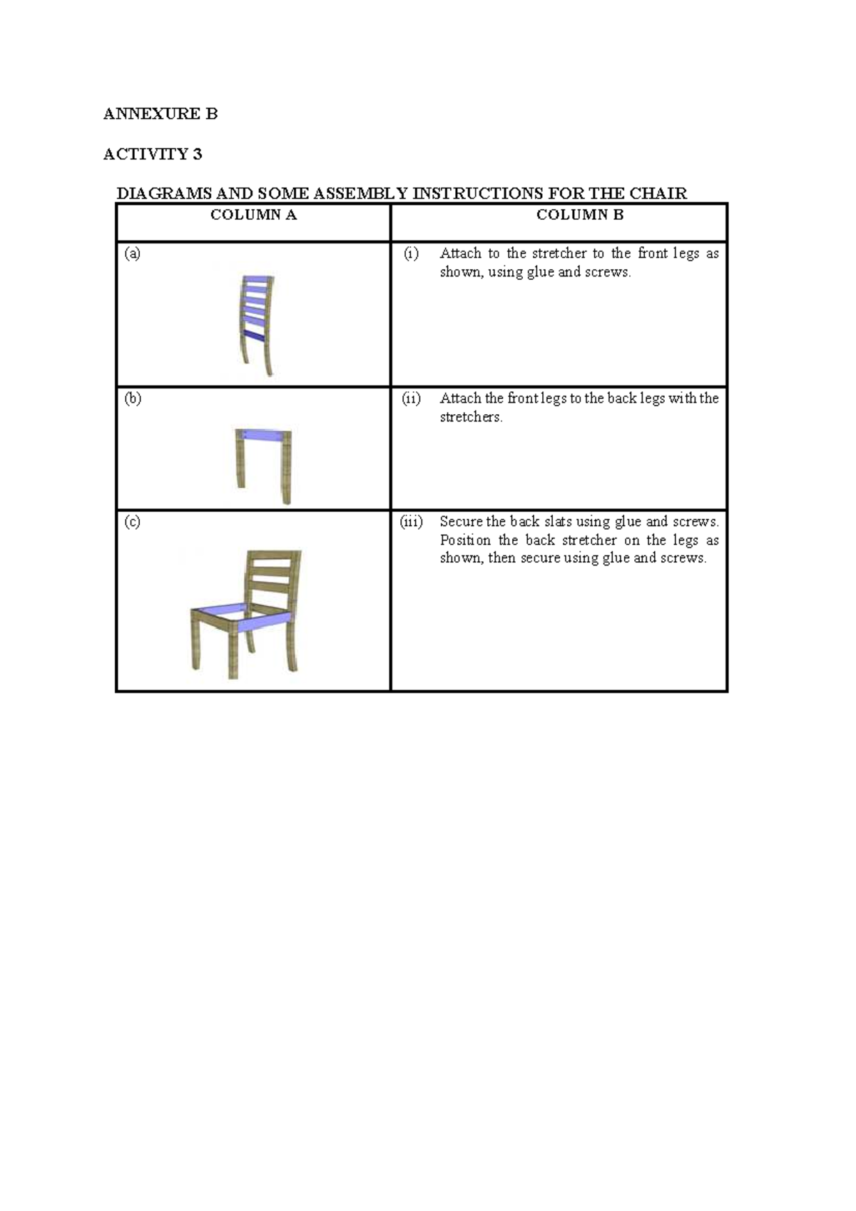 Annexure B - Chair Assembly Instructions and Diagrams - Studocu