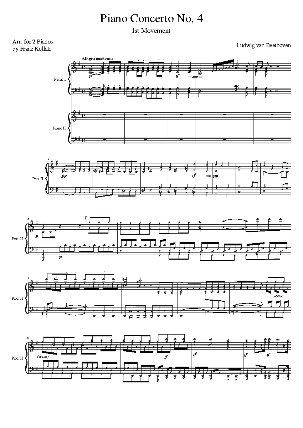 Beethoven Piano Concerto No. 4 1st Movement Arr. for 2 Pianos - Studocu