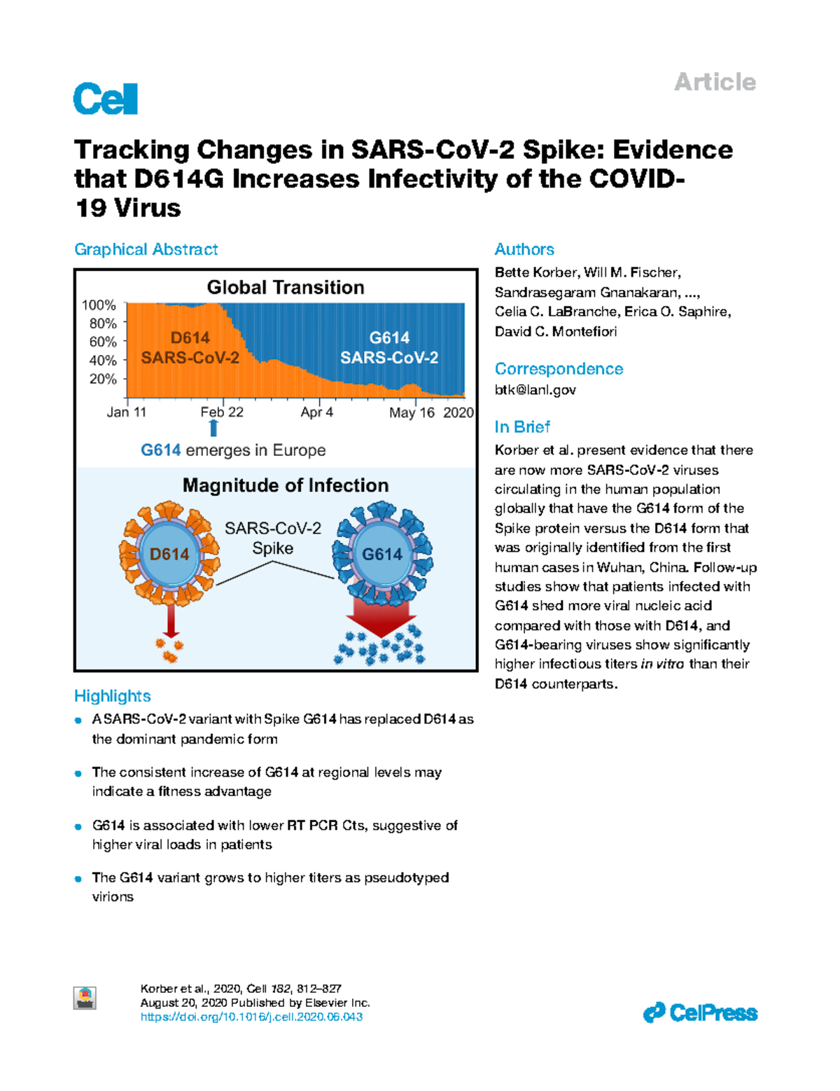 COVID19 Spike Protein D614G Variant: Increased Infectivity Evidence ...