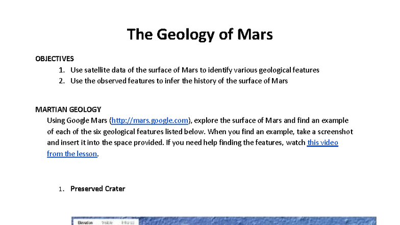 Lab 8 - Martian Geology: Analyzing Geological Features on Mars - Studocu