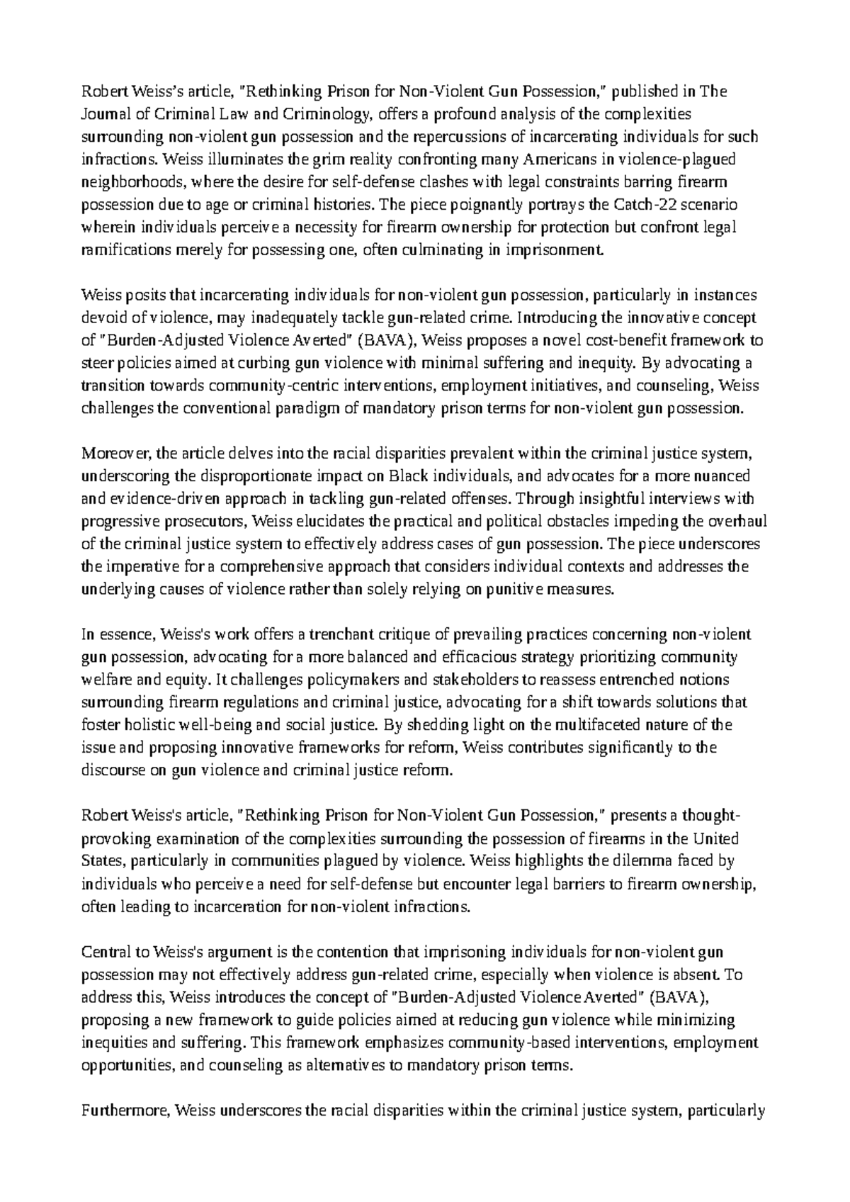 ENGL 1102-01 - AY2024-T4 Assignment: Analysis of Non-Violent Gun Possession - Studocu