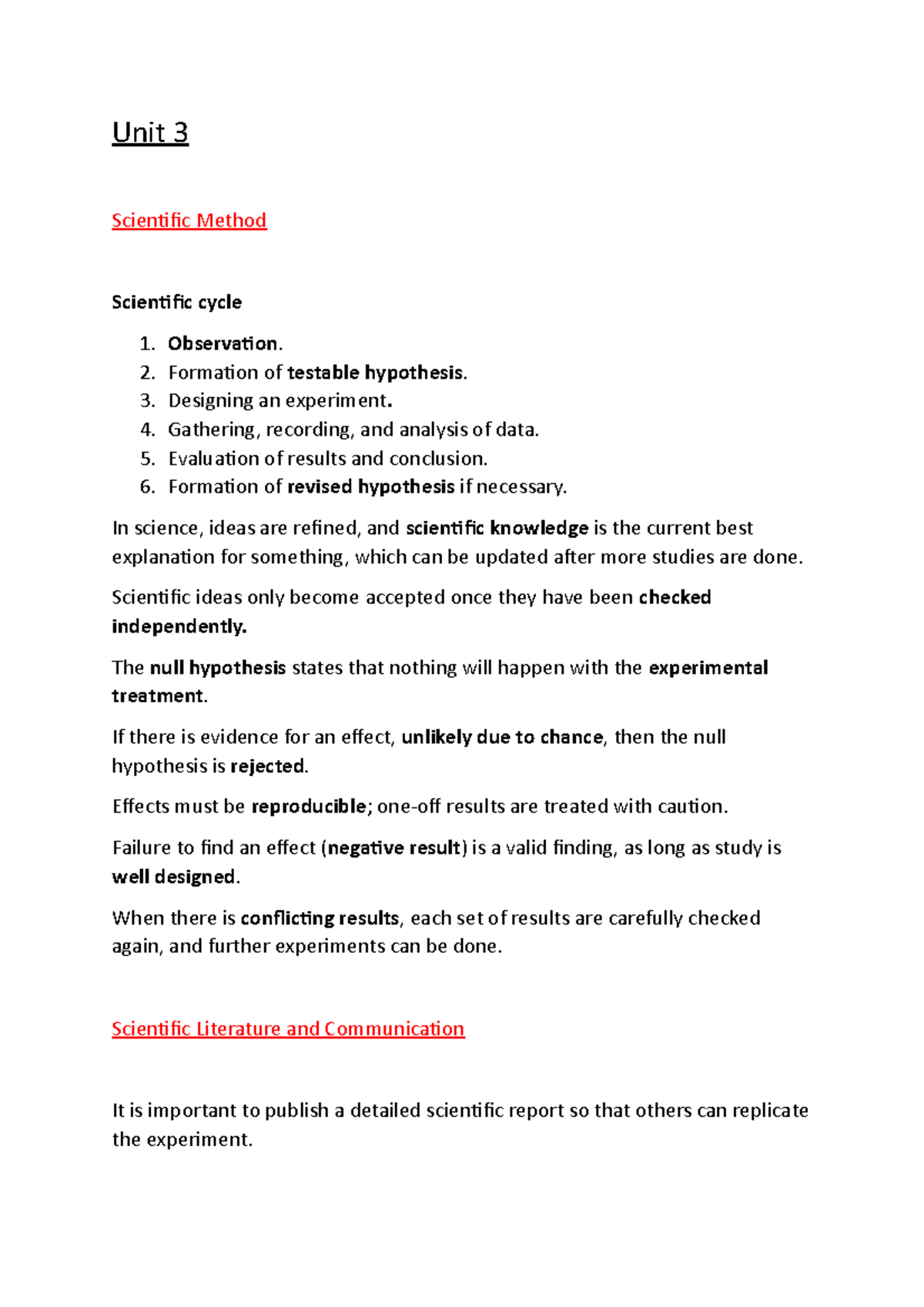 AH Biology Unit 3 Notes: Scientific Method and Ethics Overview - Studocu