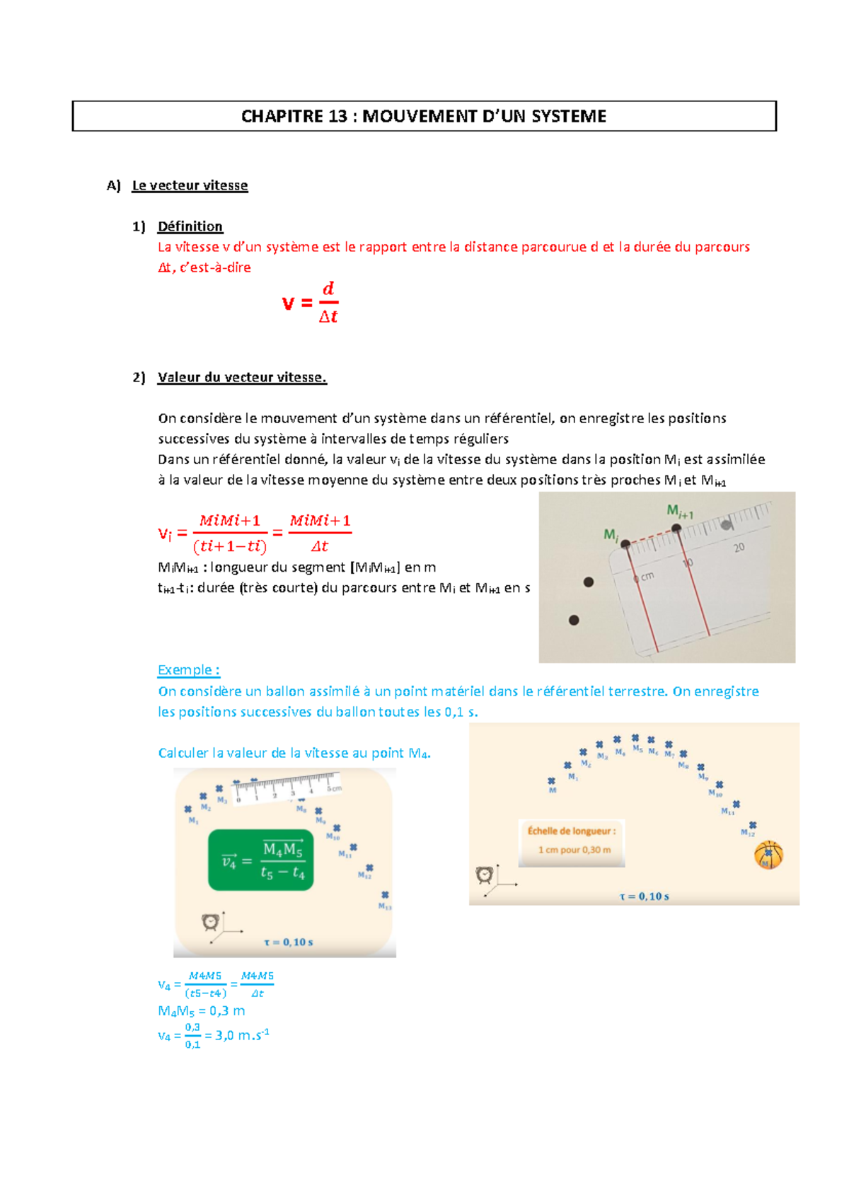 Chapitre 13 : Mouvement et Vecteur Vitesse - Cours Complet - Studocu