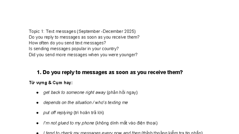 IELTS Speaking Part 1: Text Messaging Insights (Sept-Dec 2025) - Studocu