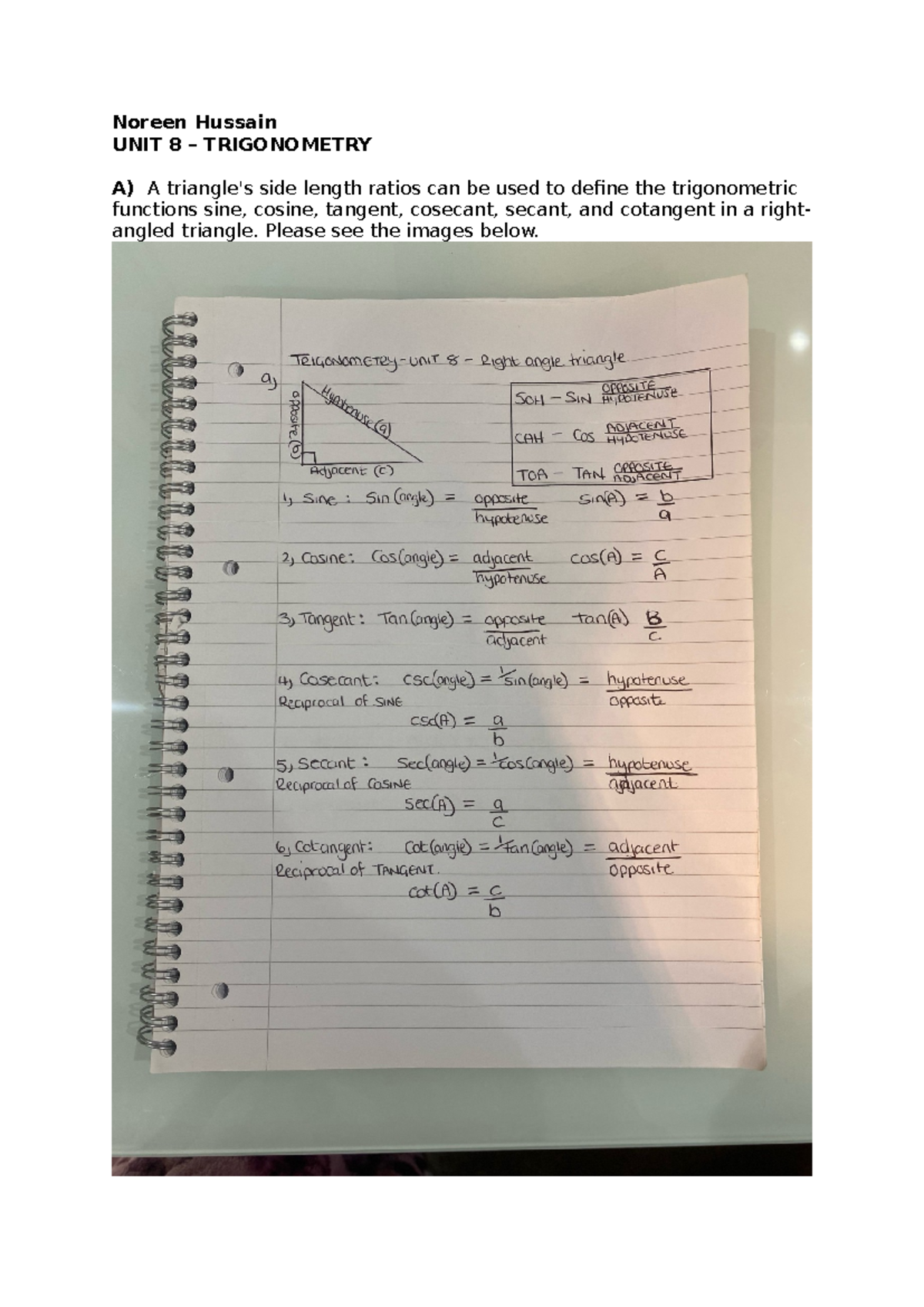 Unit 8 Trigonometry - Assignment Overview & Key Concepts - Studocu