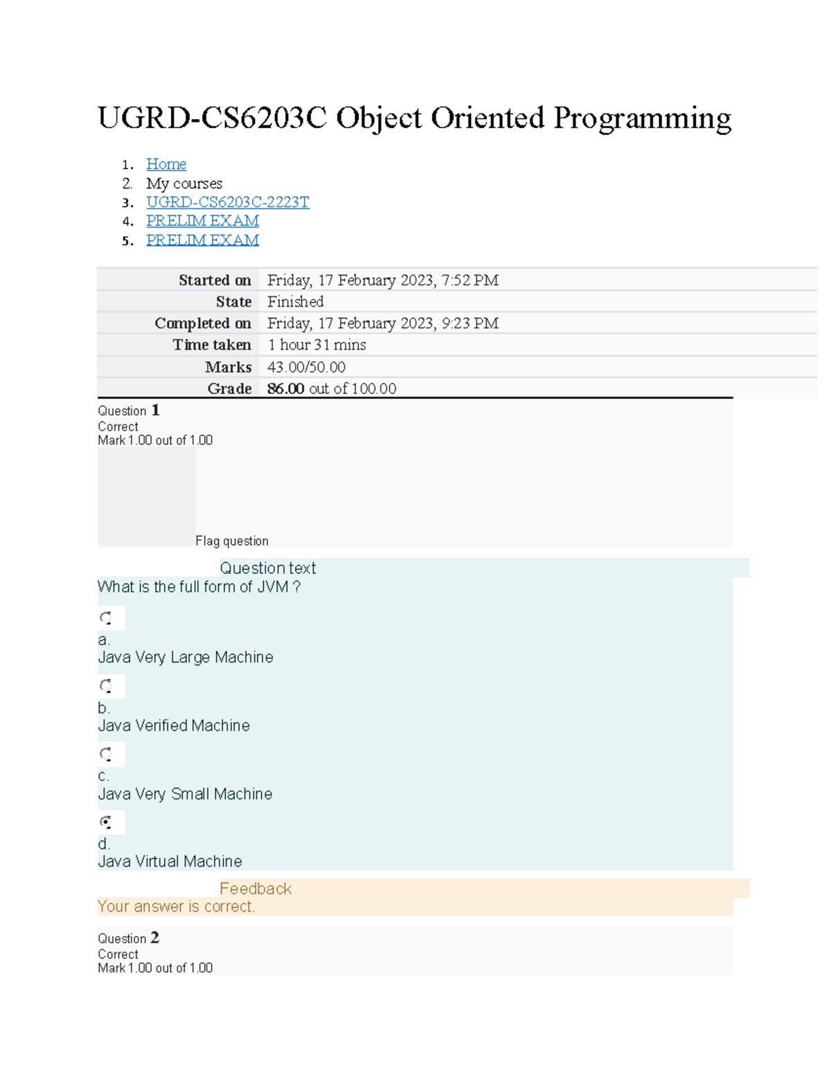 UGRD-CS6203 C Object Oriented Programming Prelim Exam - UGRD-CS6203C Object Oriented Programming ...