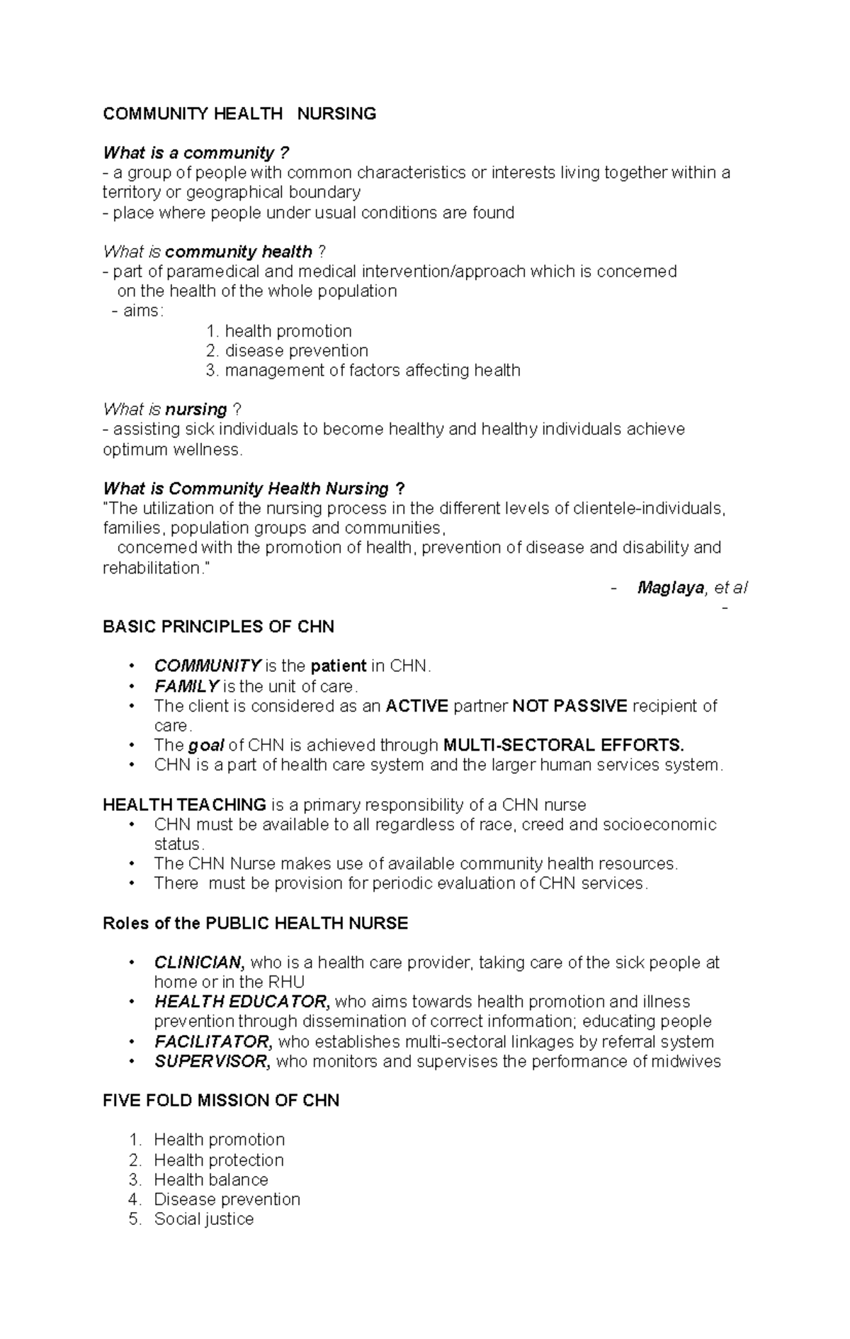 COMMUNITY HEALTH NURSING (CHN) Comprehensive Overview and Principles ...