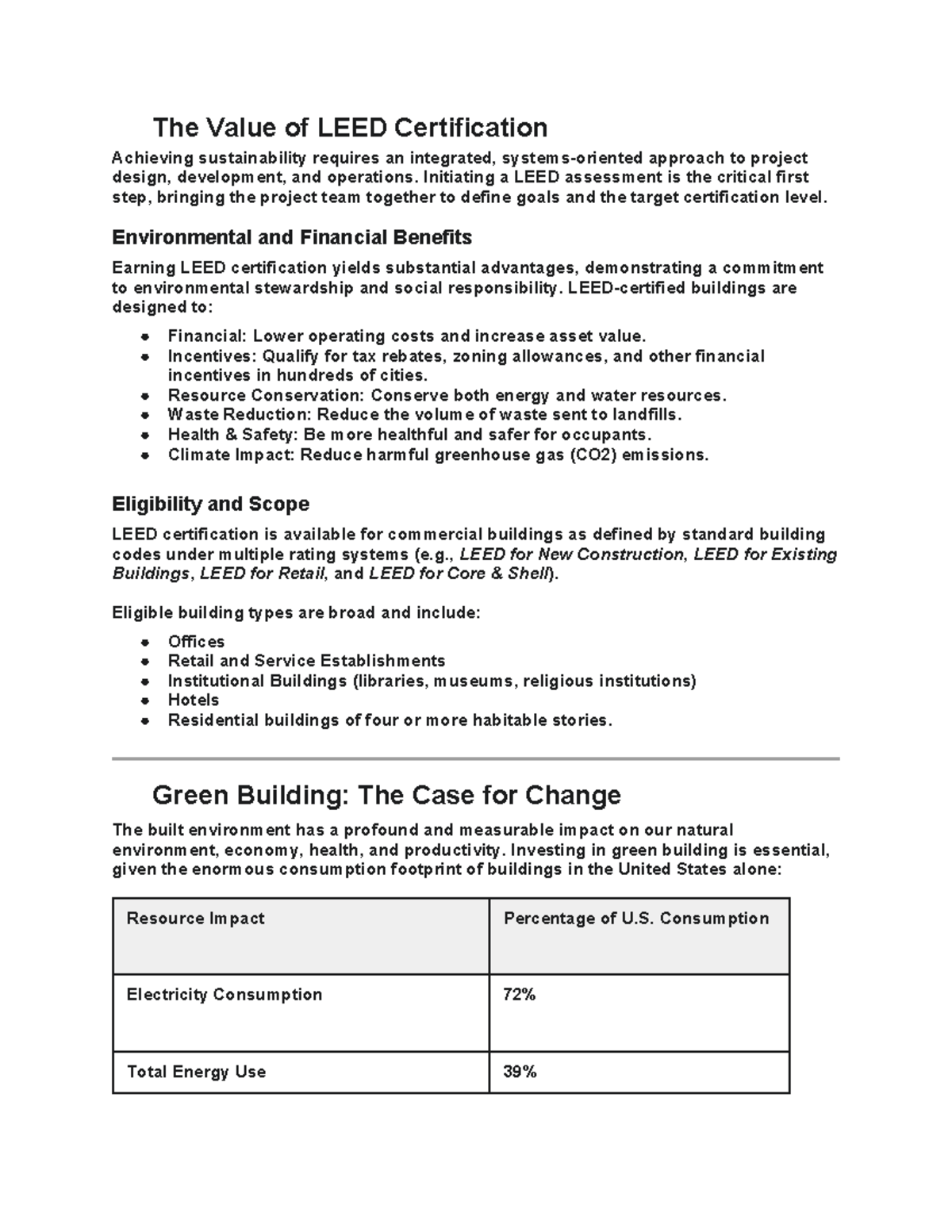 The Value of LEED Certification: Benefits & Eligibility Overview - Studocu