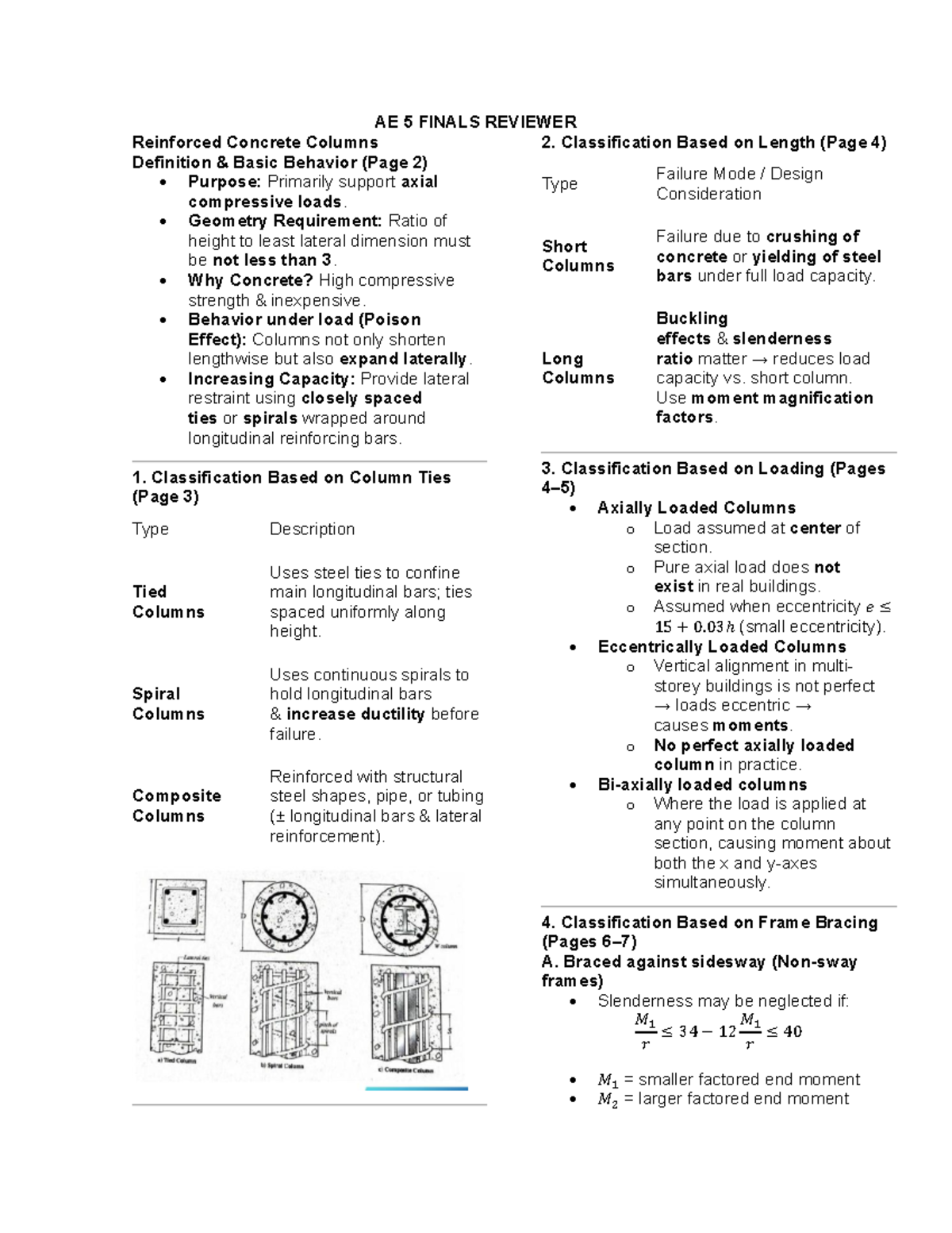AE 5 FINALS REVIEWER: Reinforced Concrete Columns Design and Behavior ...