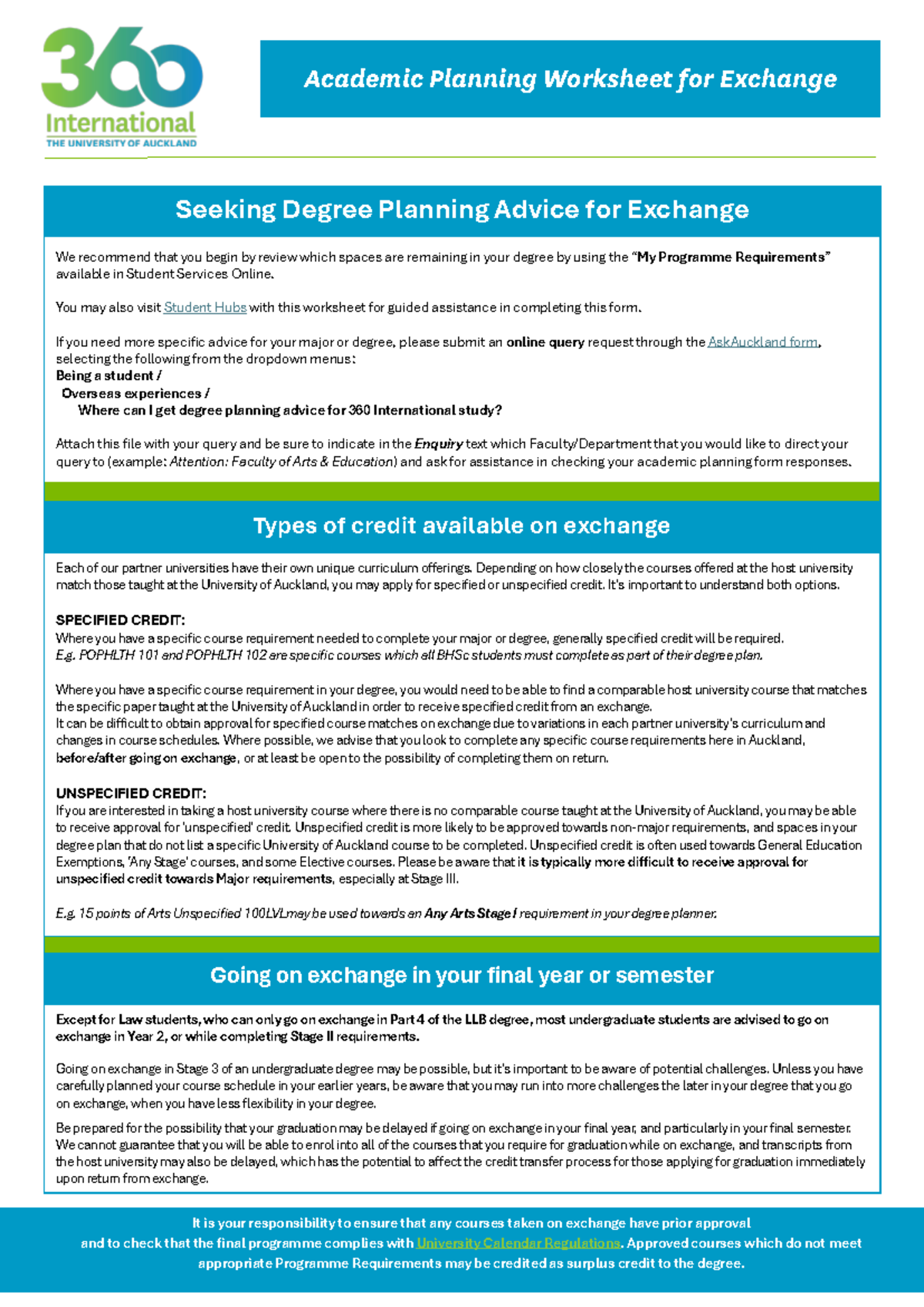 Exchange Academic Planning Worksheet (APW) for Degree Advice - Studocu