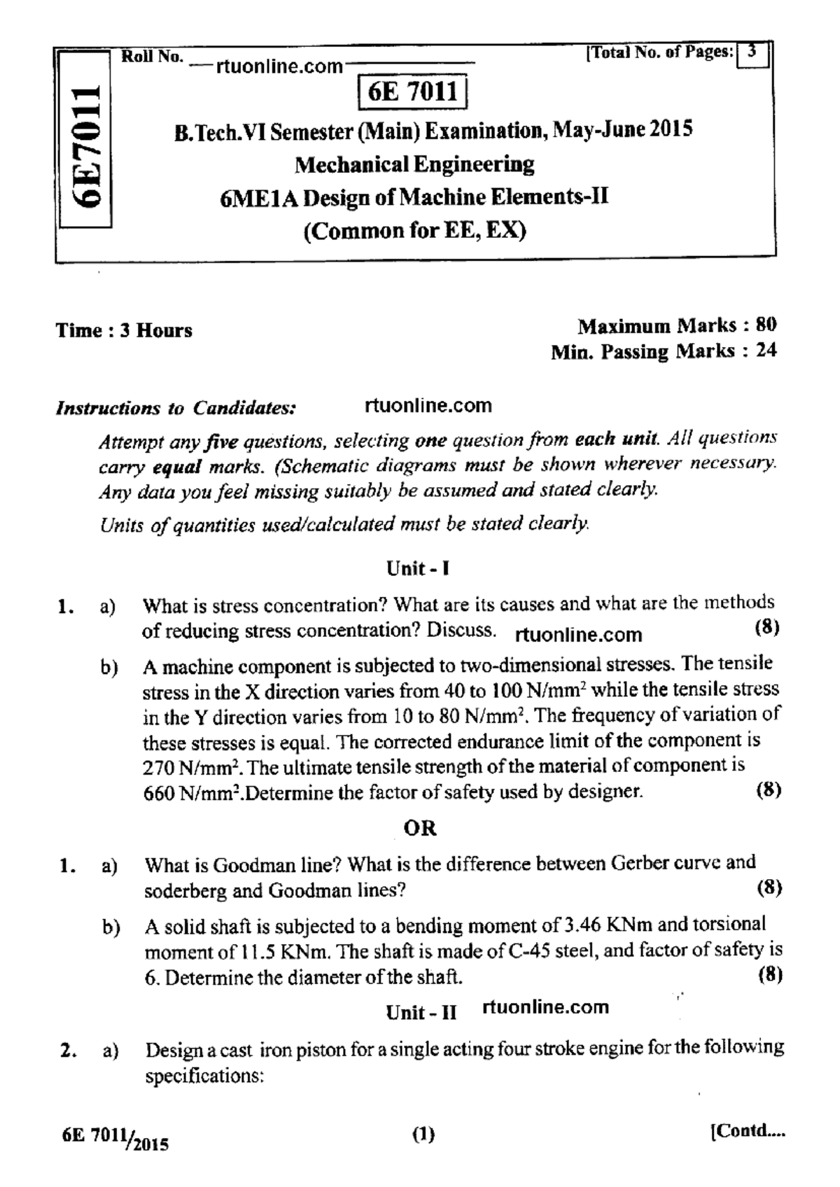 Btech me 6 sem design of machine elements 2 jun 201 5 - Mechanical engineering - Studocu