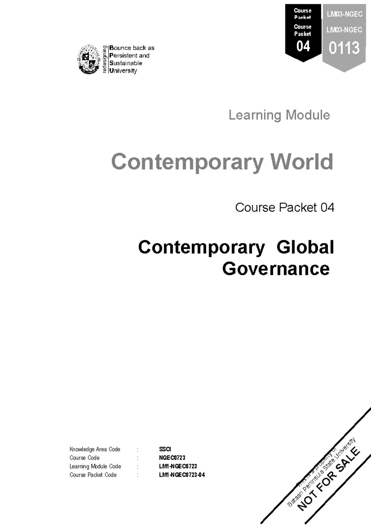 Contemporary World 4 - LM03-NGEC 0113 Packet 03 LM03-NGEC 0113 Course ...
