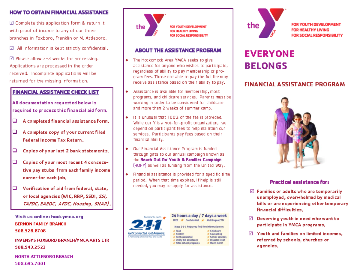 Financial Assistance Application - Hockomock Area YMCA - Studocu