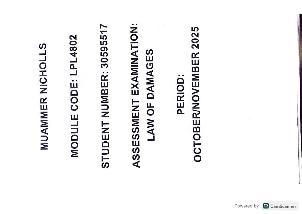 LPL4802: Portfolio Assessment on Law of Damages - October 2025 - Studocu