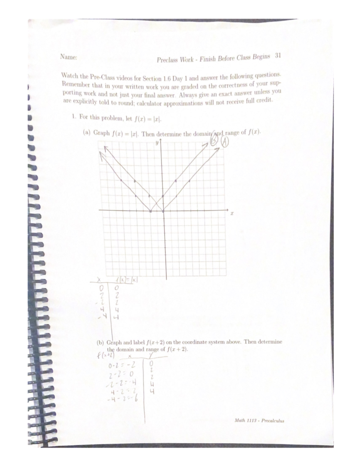 Precalculus: Preclass Work for Day 1 Tasks and Instructions - Studocu