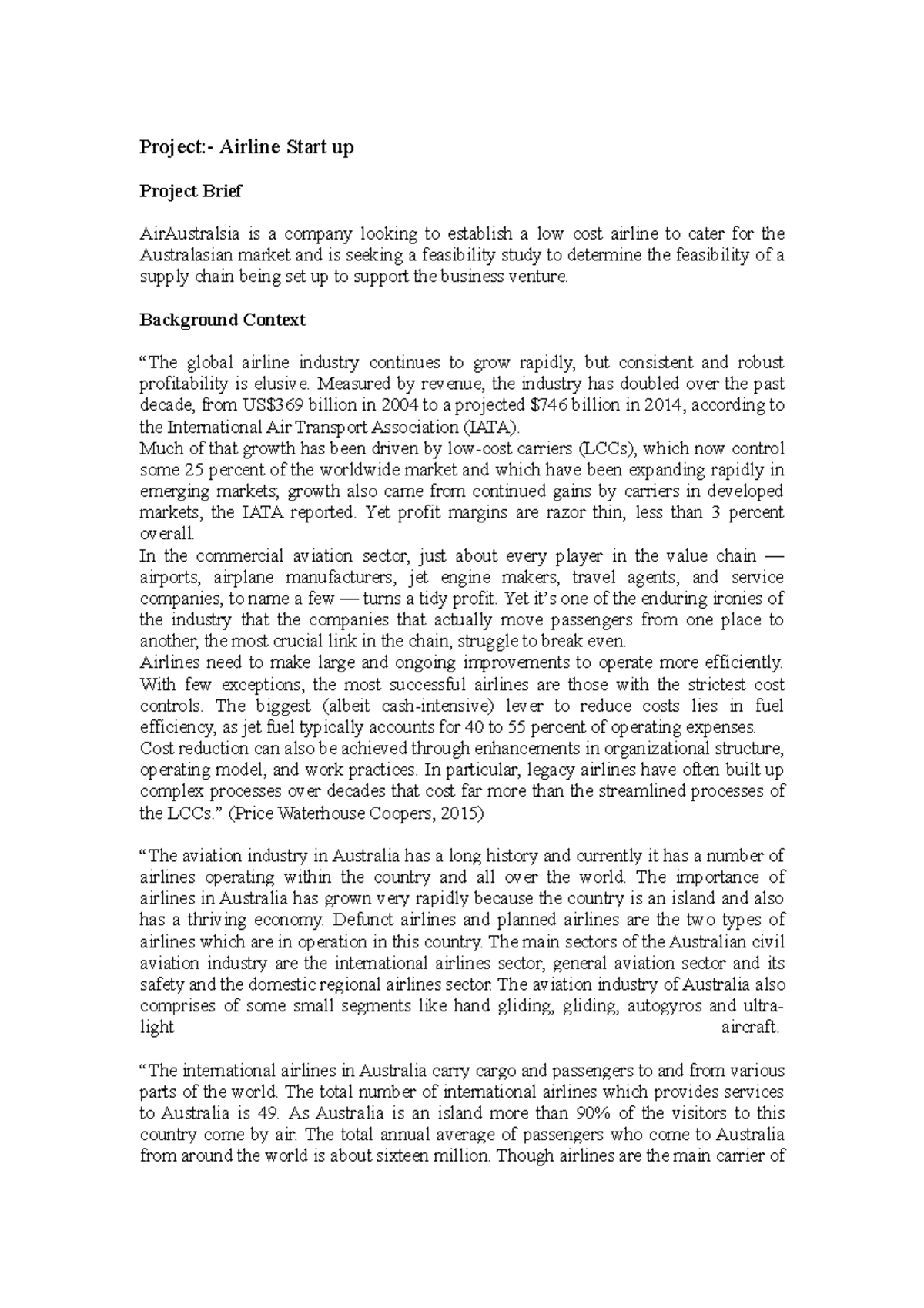 Client Project Ten - Feasibility Study for Airline Startup - Studocu