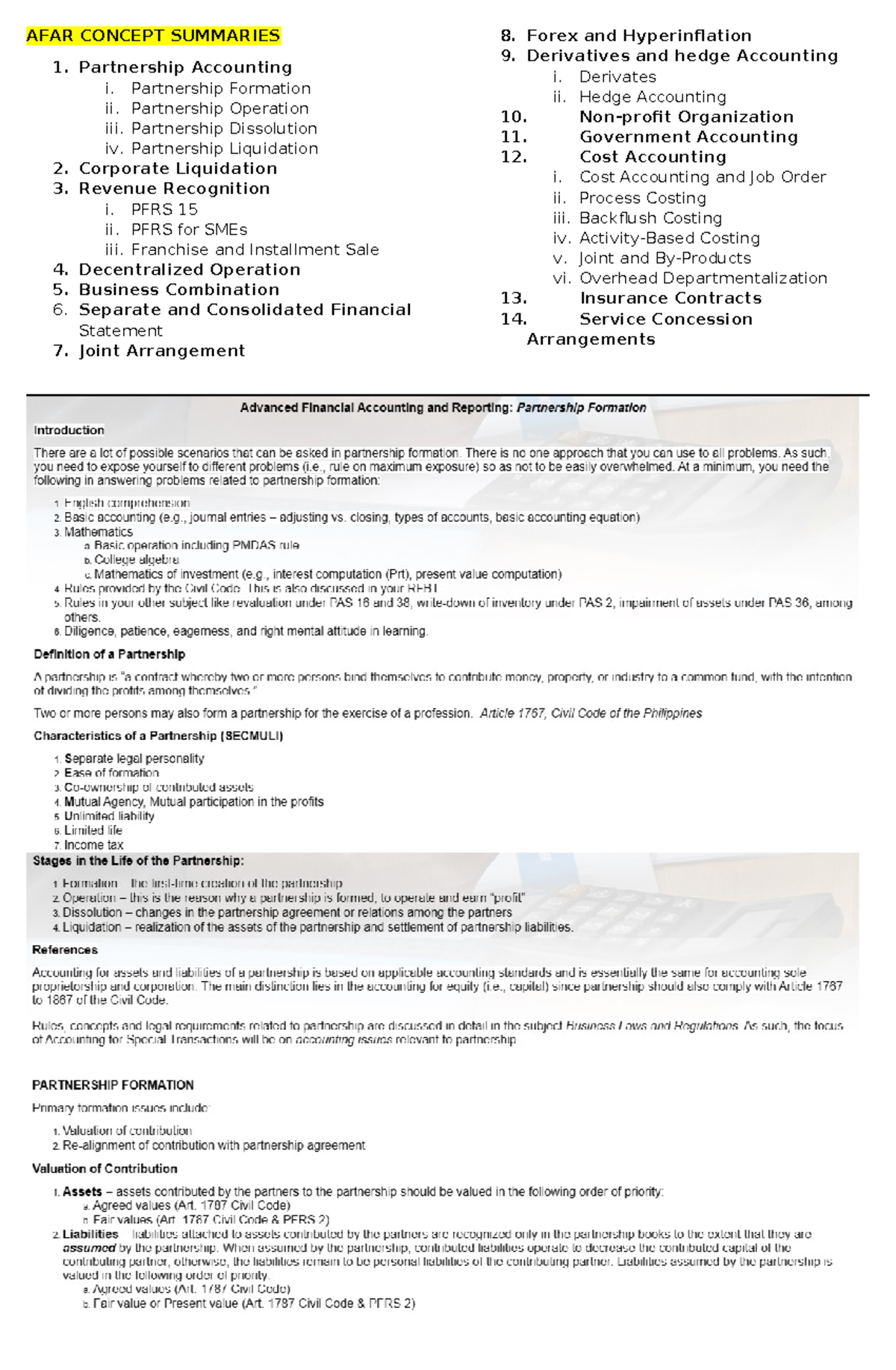 REO AFAR Concept Notes - AFAR CONCEPT SUMMARIES Partnership Accounting ...