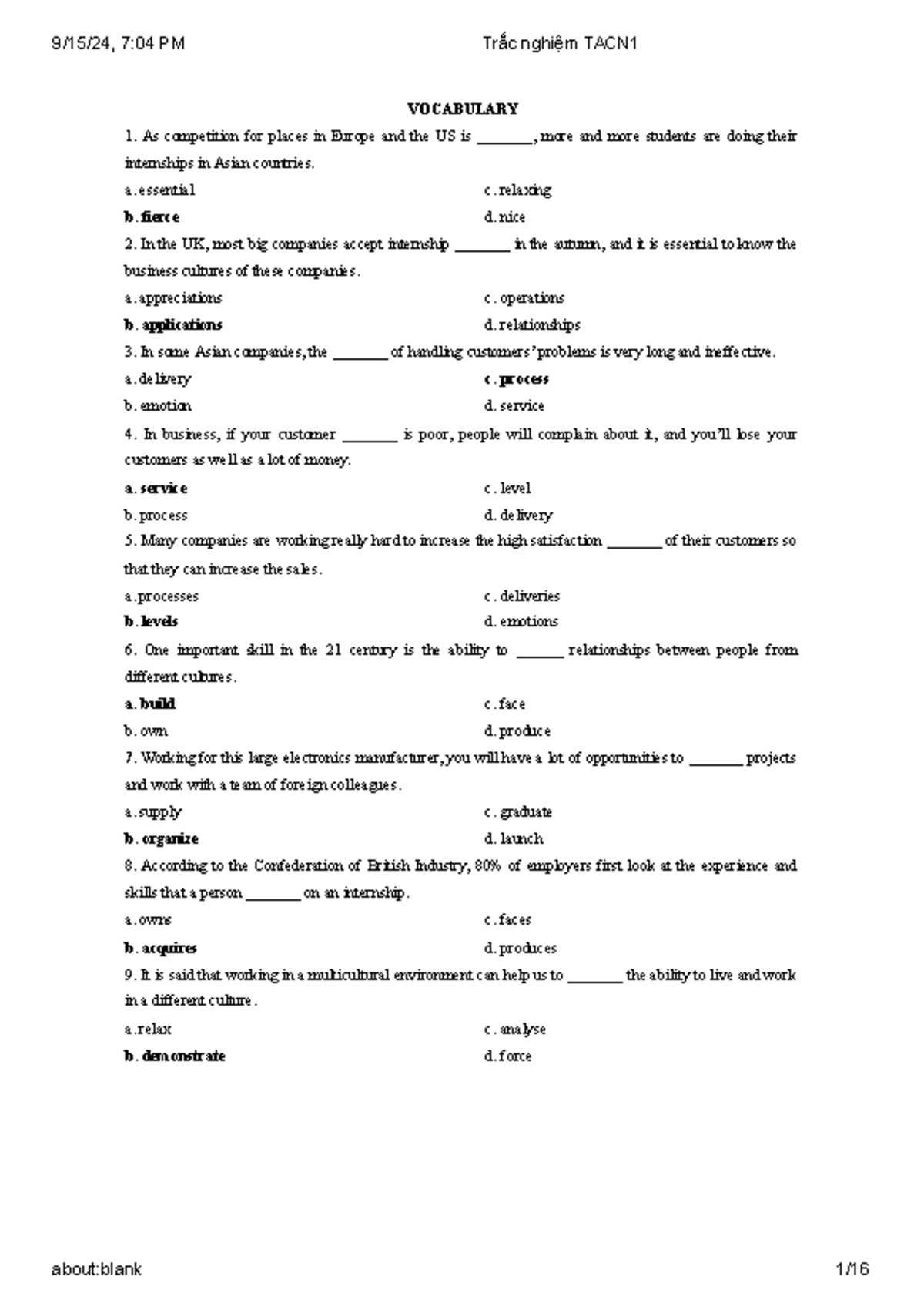 Ktra TACN 1 - ktra tacn - VOCABULARY As competition for places in ...