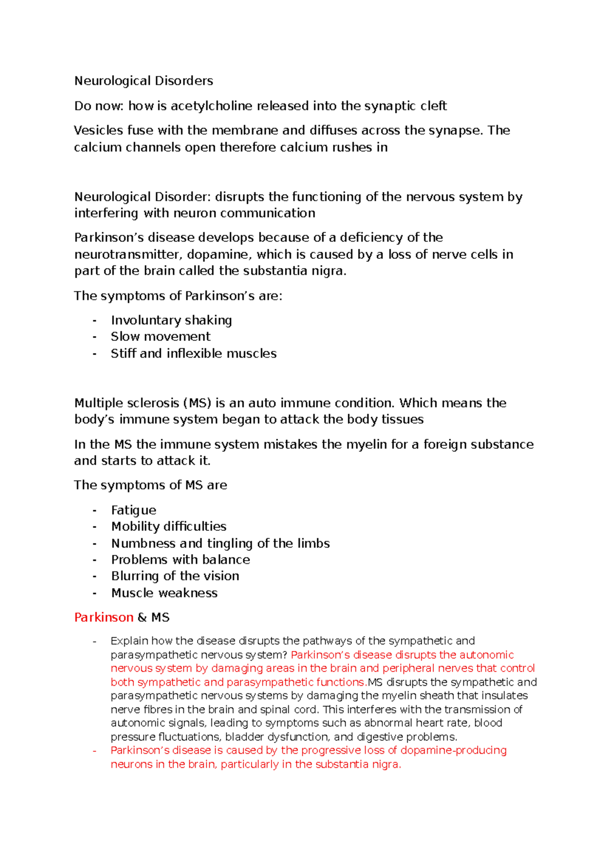 Neurological Disorders: Acetylcholine Release & Disease Impact - Studocu