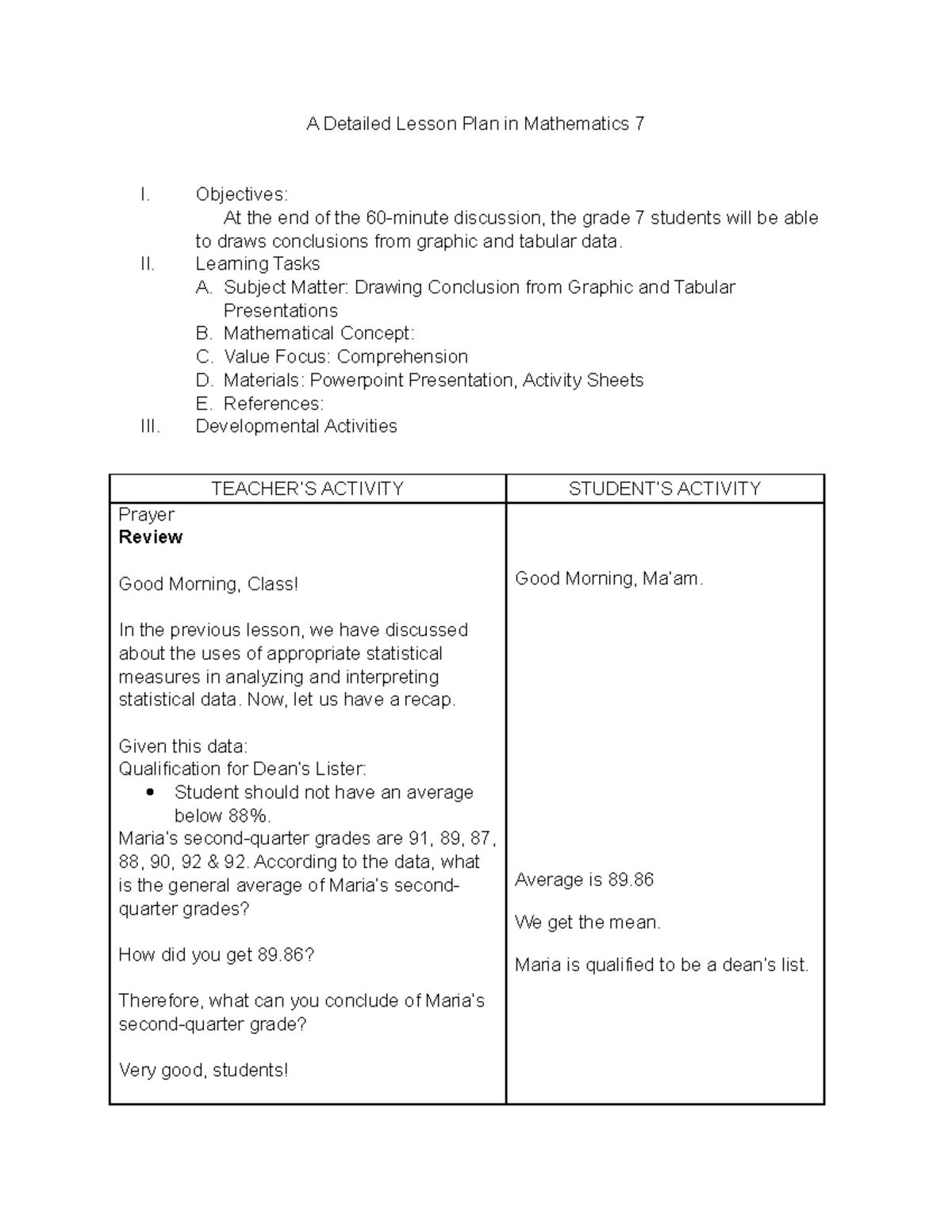 A Detailed Lesson Plan in Mathematics 7 Statistics - A Detailed Lesson ...