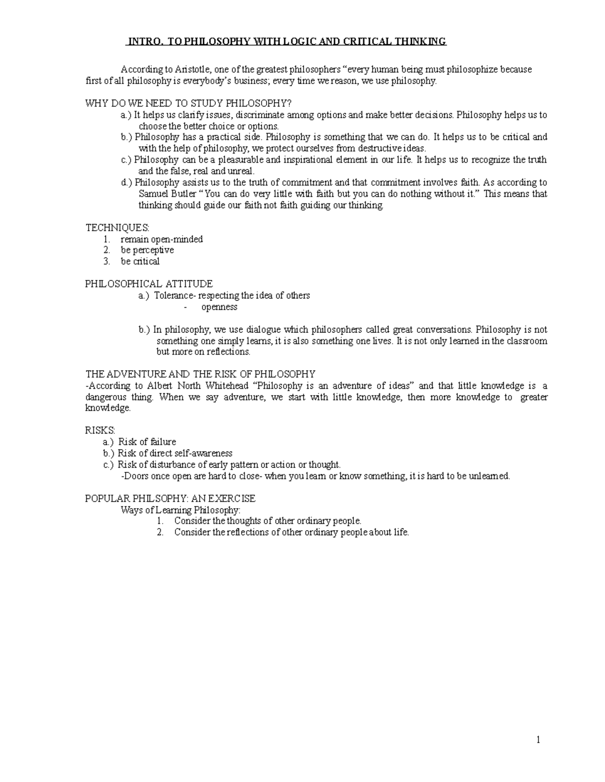 Intro to Philosophy With Logic and Critical Thinking - INTRO. TO ...