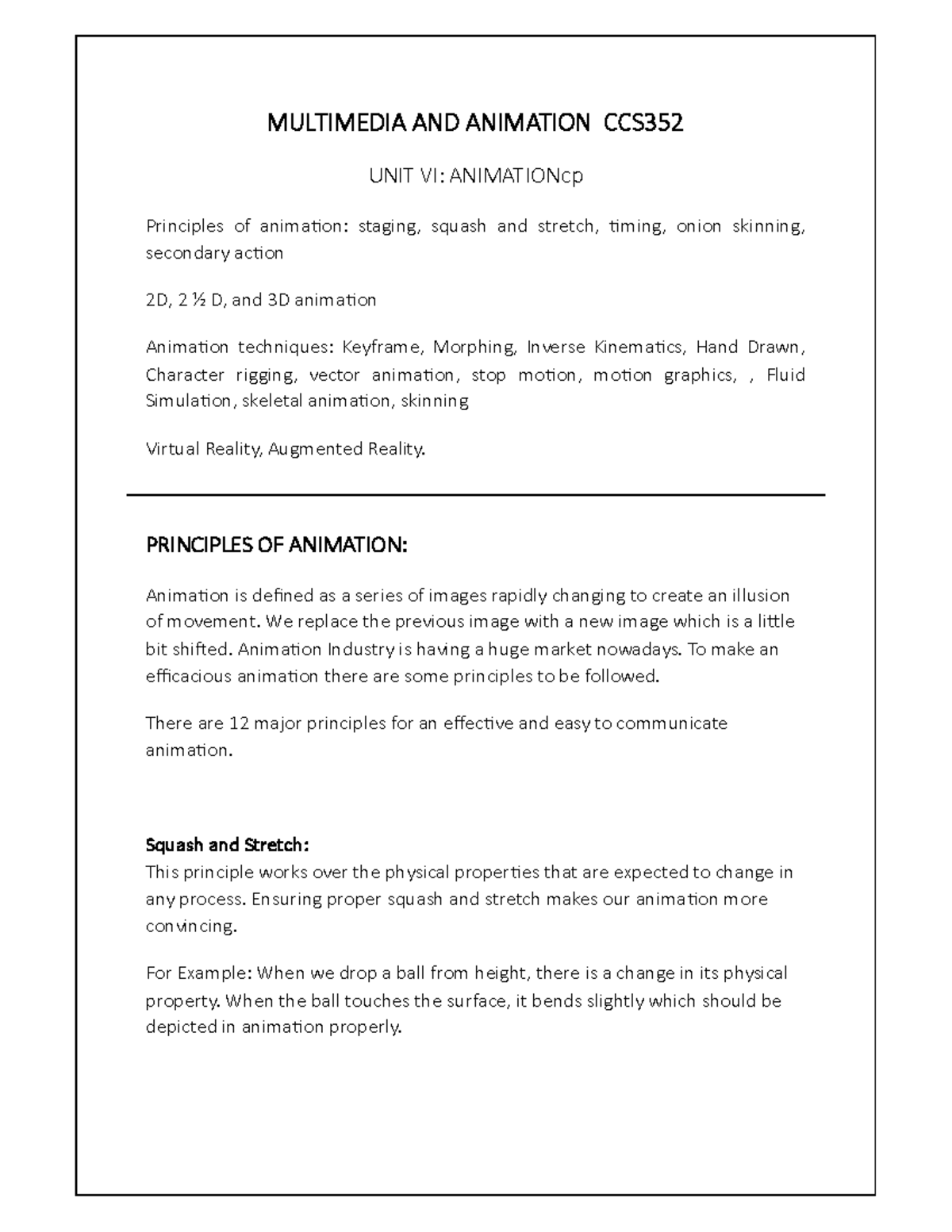 UNIT-4 CCS352 - Principles and Techniques in Multimedia Animation - Studocu